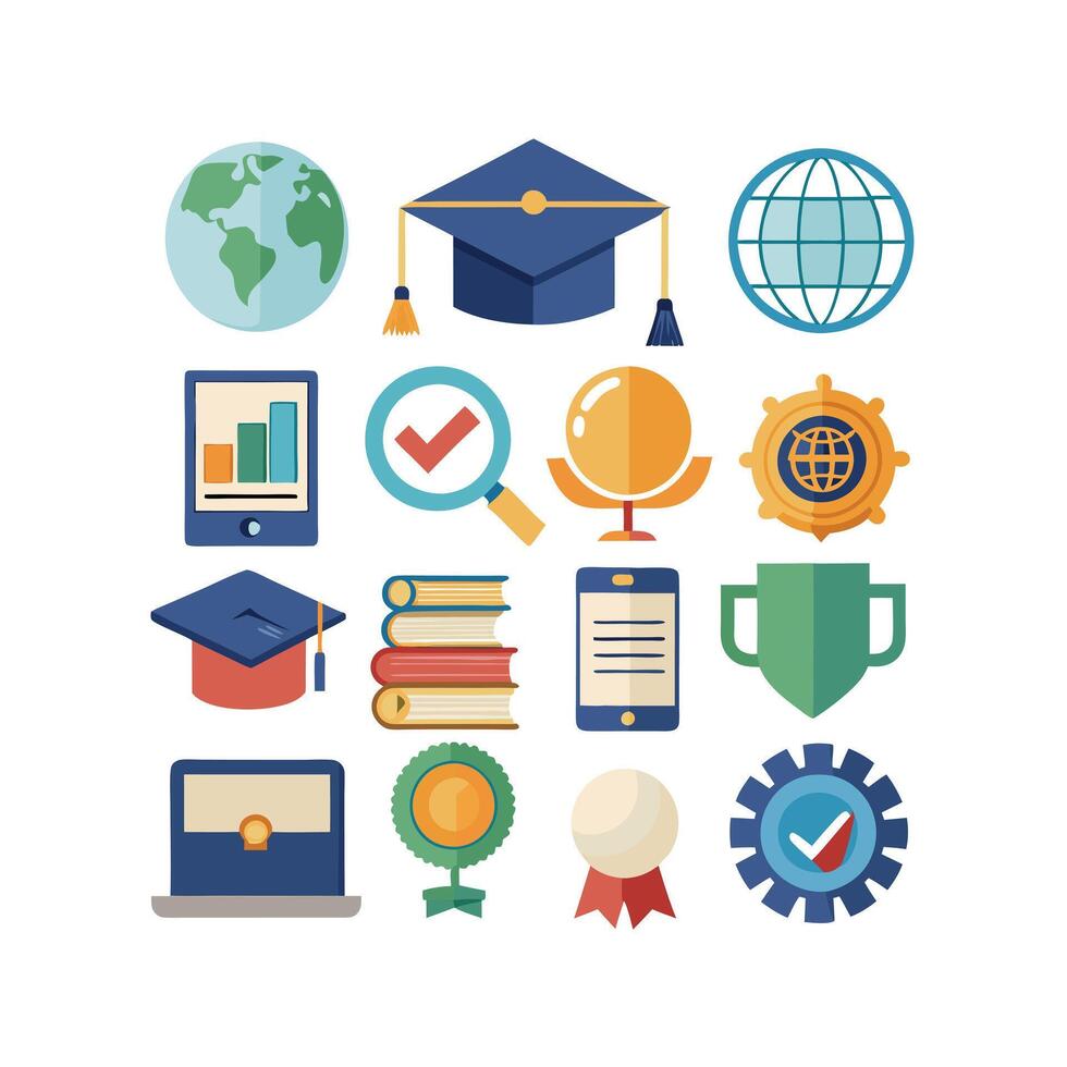 Realistic education and learning icons set 47676949 Vector Art at Vecteezy