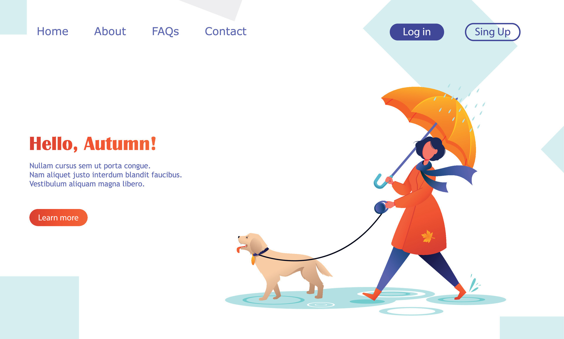 Young woman walking the dog under umbrella 47722063 Vector Art at Vecteezy