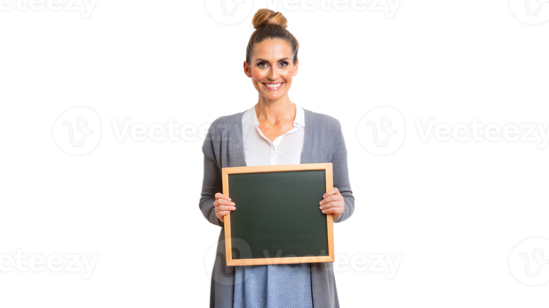 Happy Teacher Holding Blank Chalkboard For Back To School 47726350 Png