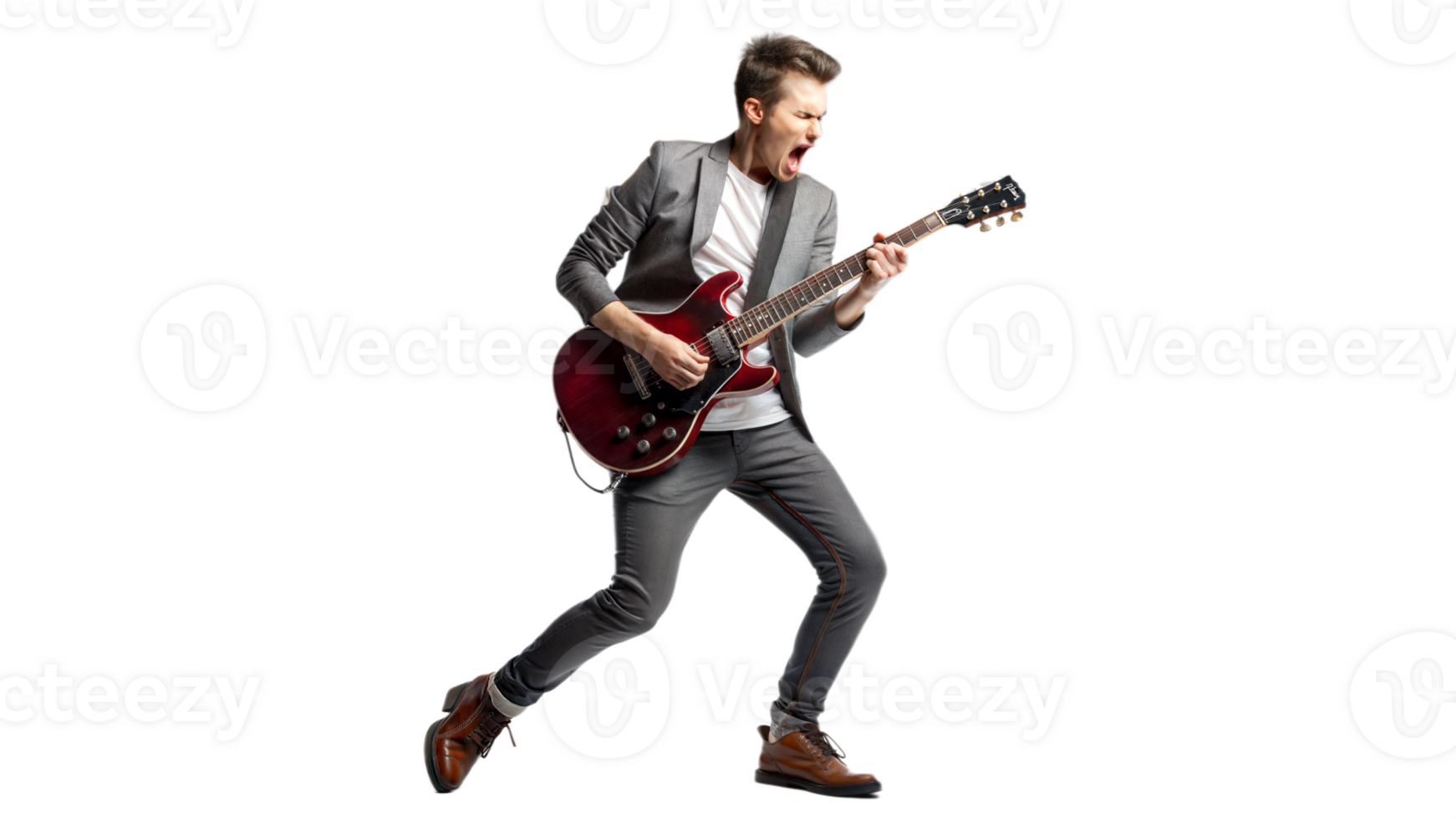 Rock Guitarist Energetically Playing Electric Guitar on Stage 47726533 PNG