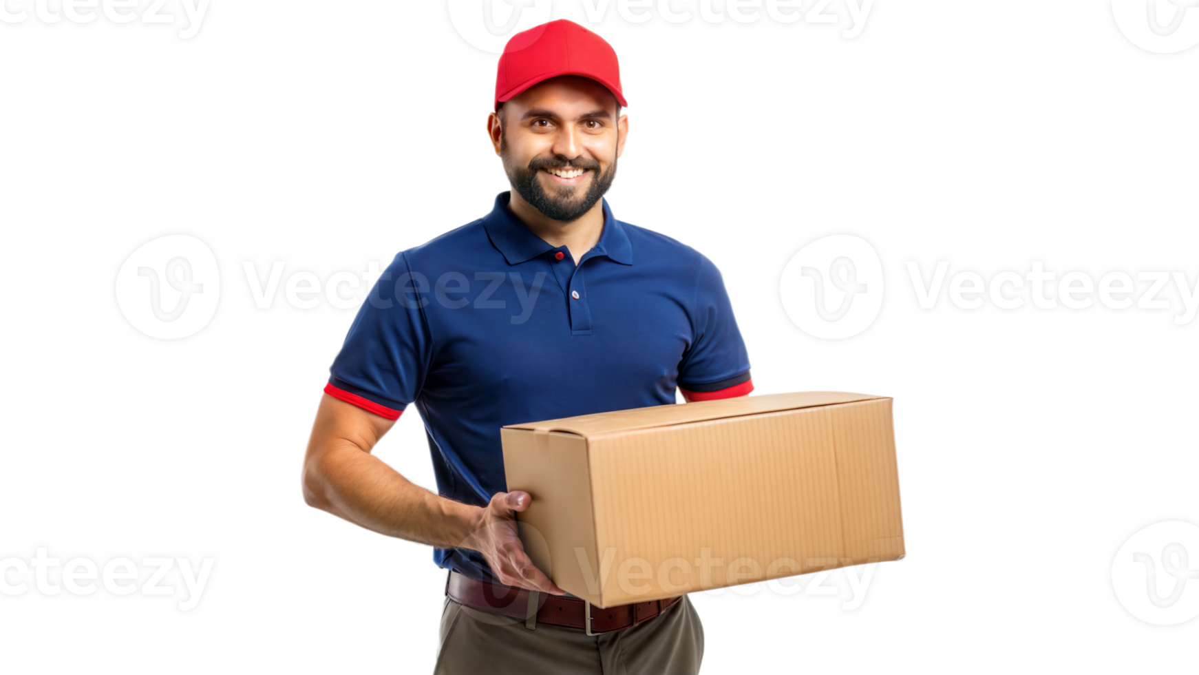 Smiling Delivery Man Holding Package In Uniform 47726559 Png