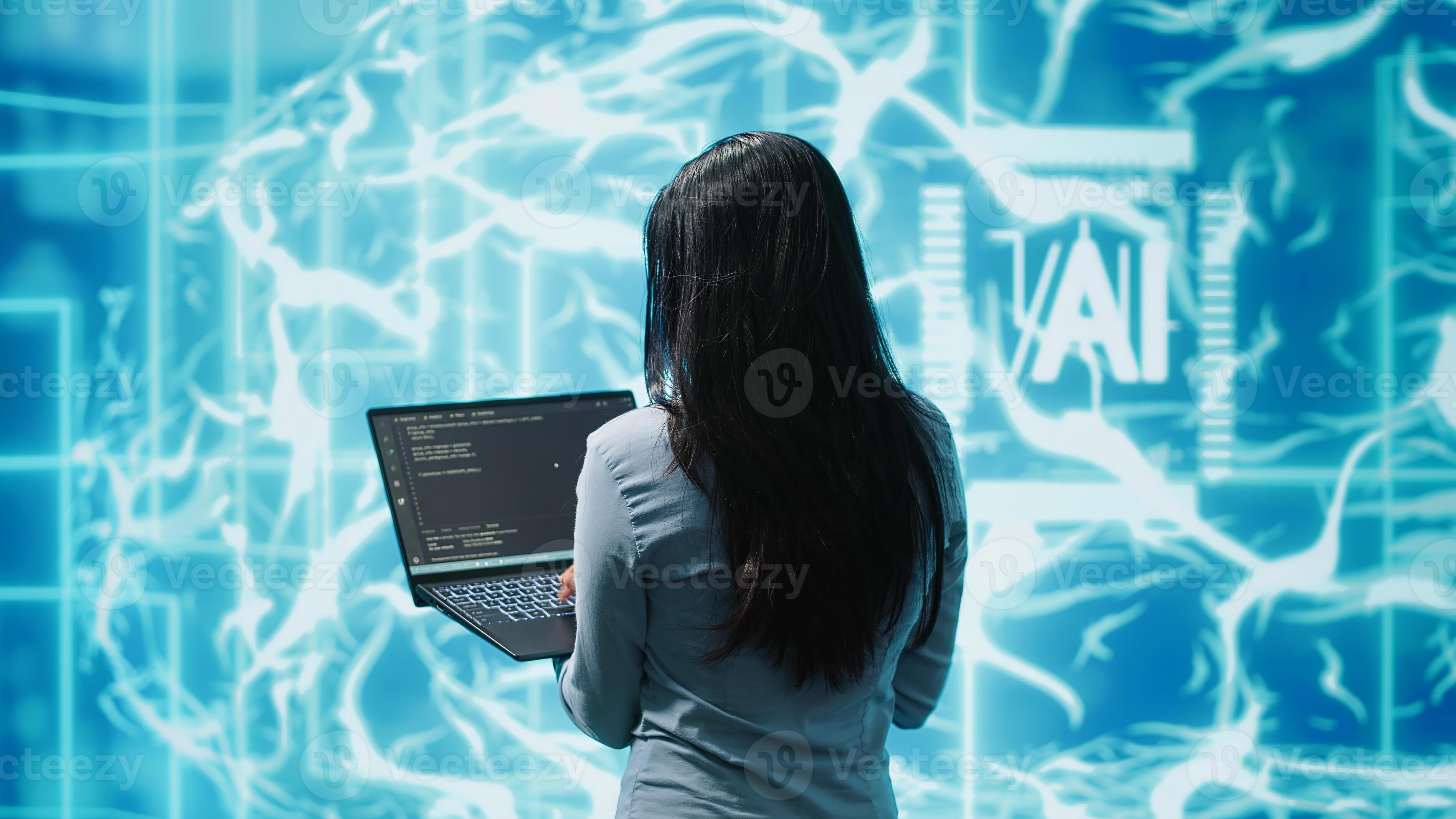 Computer Scientist Working On Laptop Programming Artificial Intelligence Computing Simulating