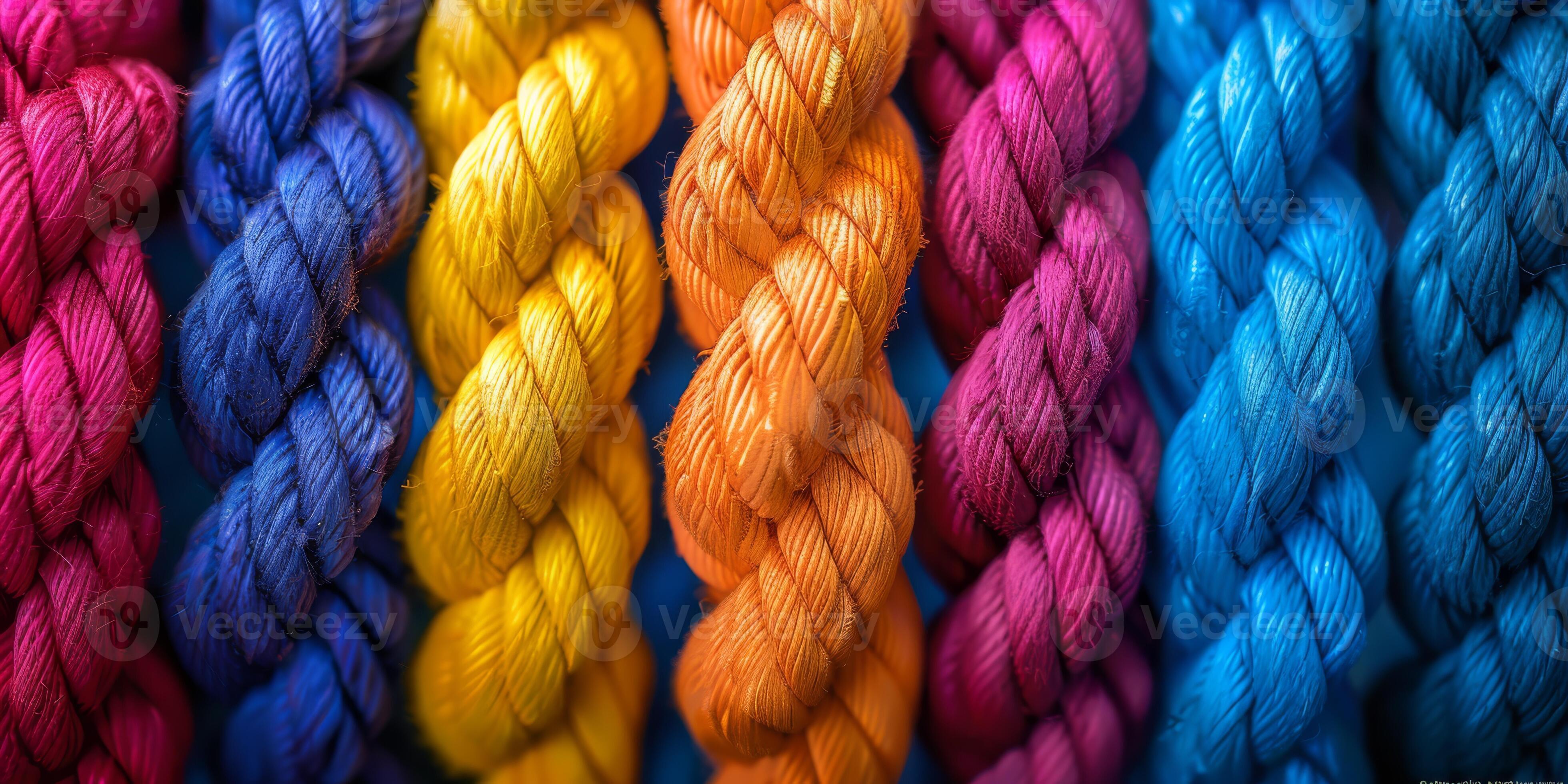 Vibrant braided yarn textures in various colors, perfect for knitting, crafts, and textile art ...