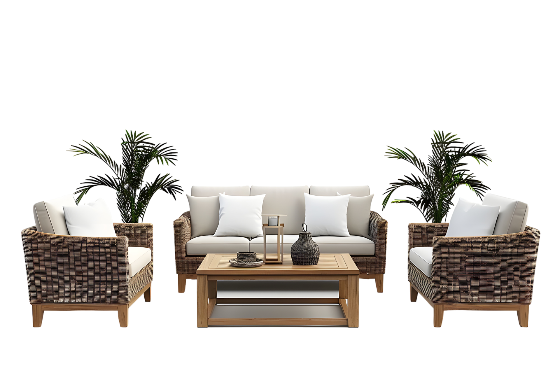 Comfortable Wicker Patio Furniture Set With Cushioned Seating And