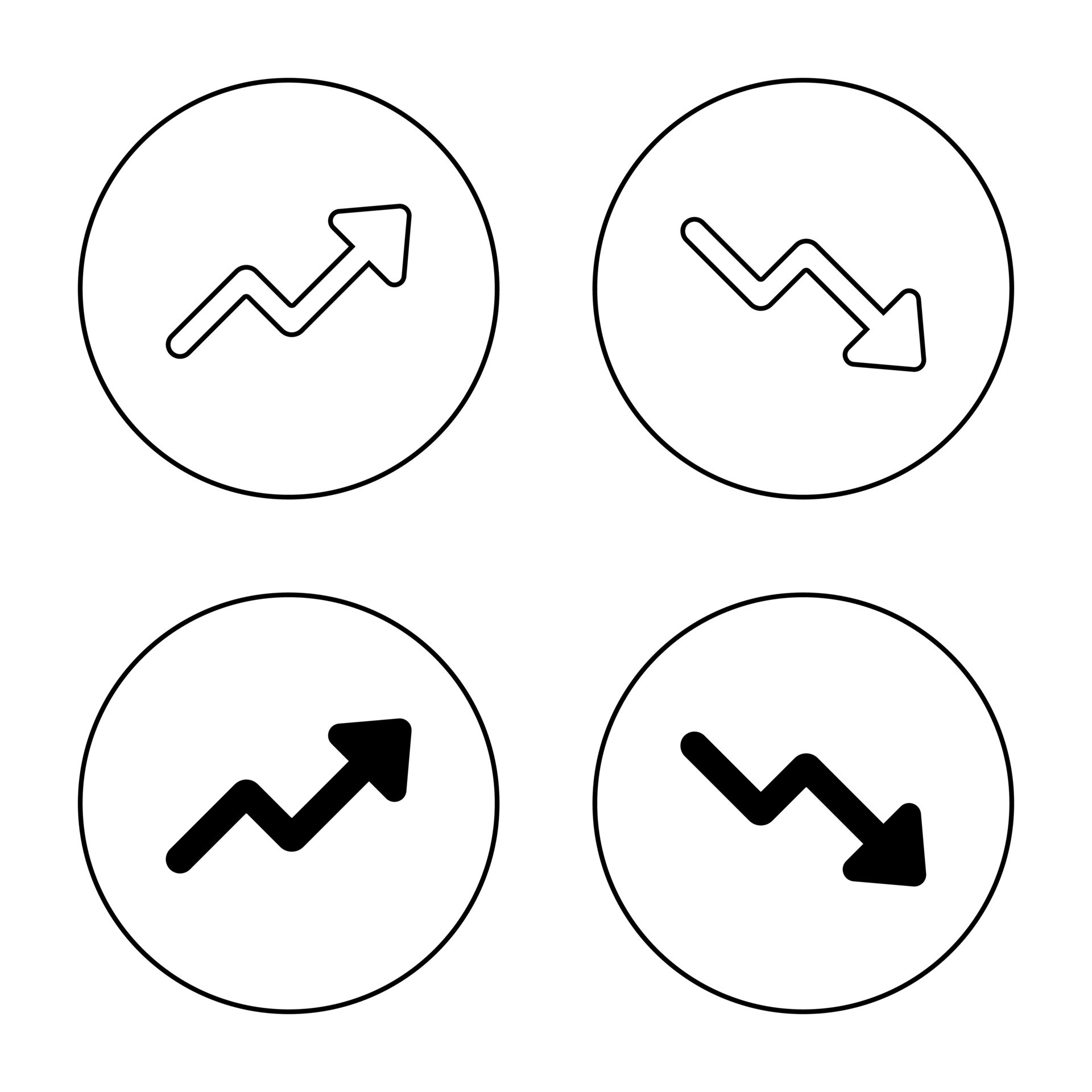 Growth and loss arrow icon on circle line. Increase and decrease sign ...