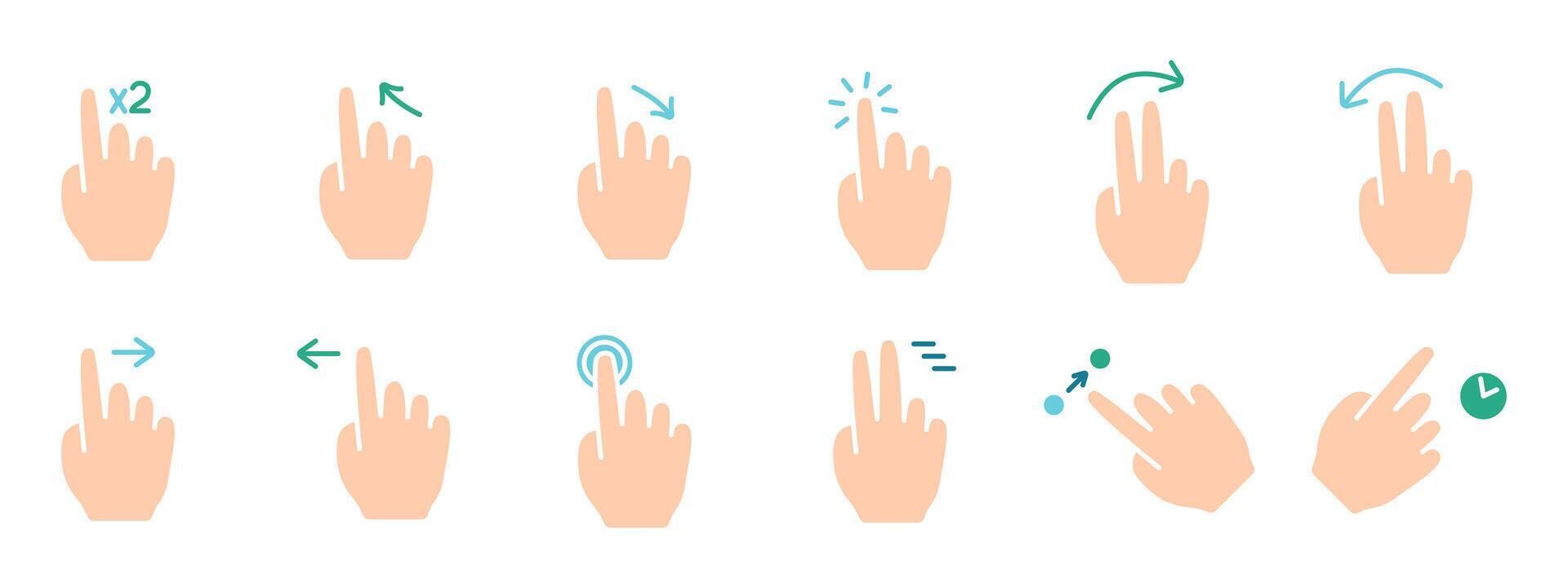Gesture set icon. Swipe, tap, doubleclick, rotate, pinch, zoom, scroll, gesture, touchscreen ...