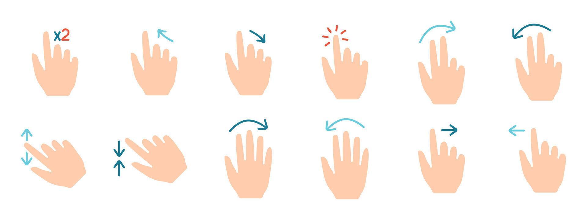 Gesture set icon. Swipe, tap, doubleclick, rotate, pinch, zoom, scroll, gesture, touchscreen ...