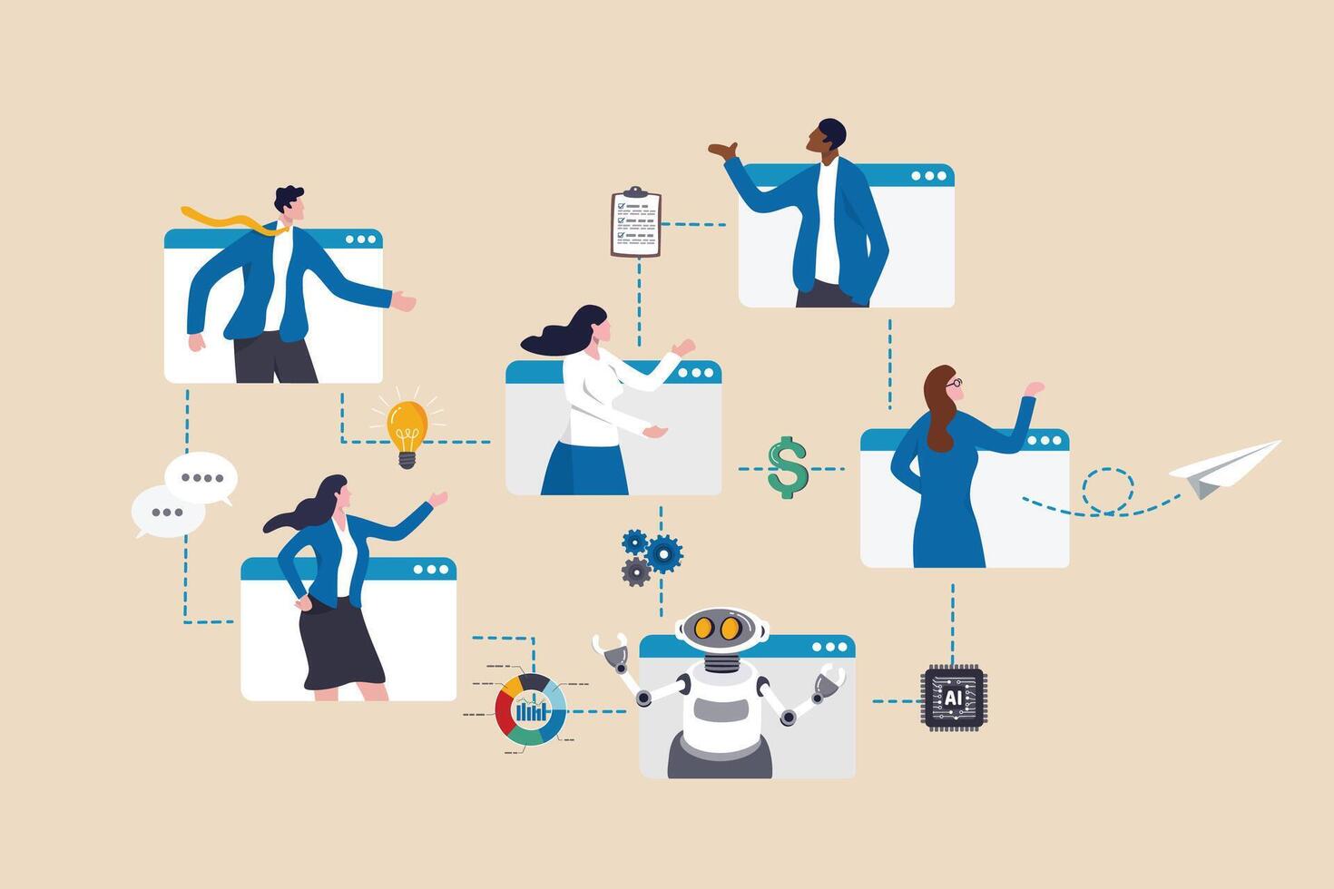 Office workflow diagram, working process, organization chart or ...