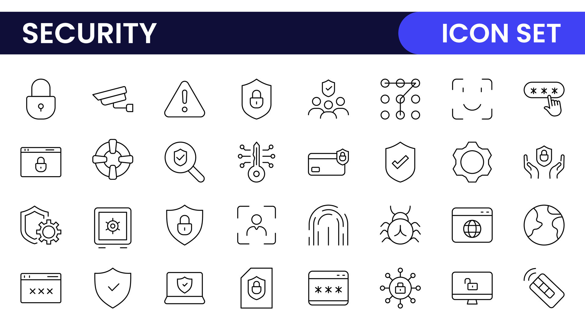 Set Of Security Web Icons In Line Style Guard Cyber Security