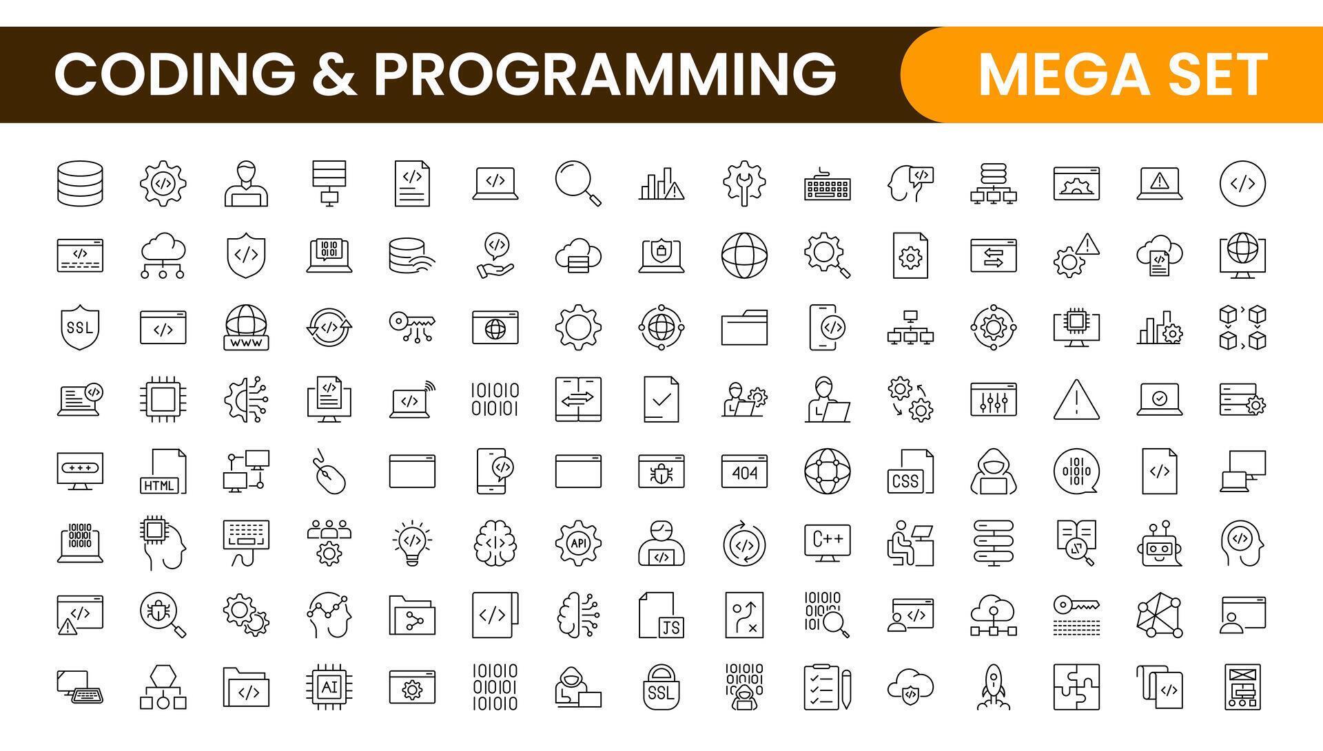 Programming coding set of web icons in line style. Software development icons for web and mobile ...