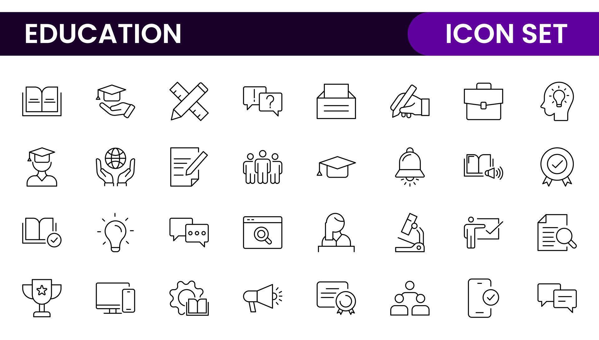 Education Line Icons Collection Big Ui Icon Set In A Flat Design Thin Outline Icons Pack Thin