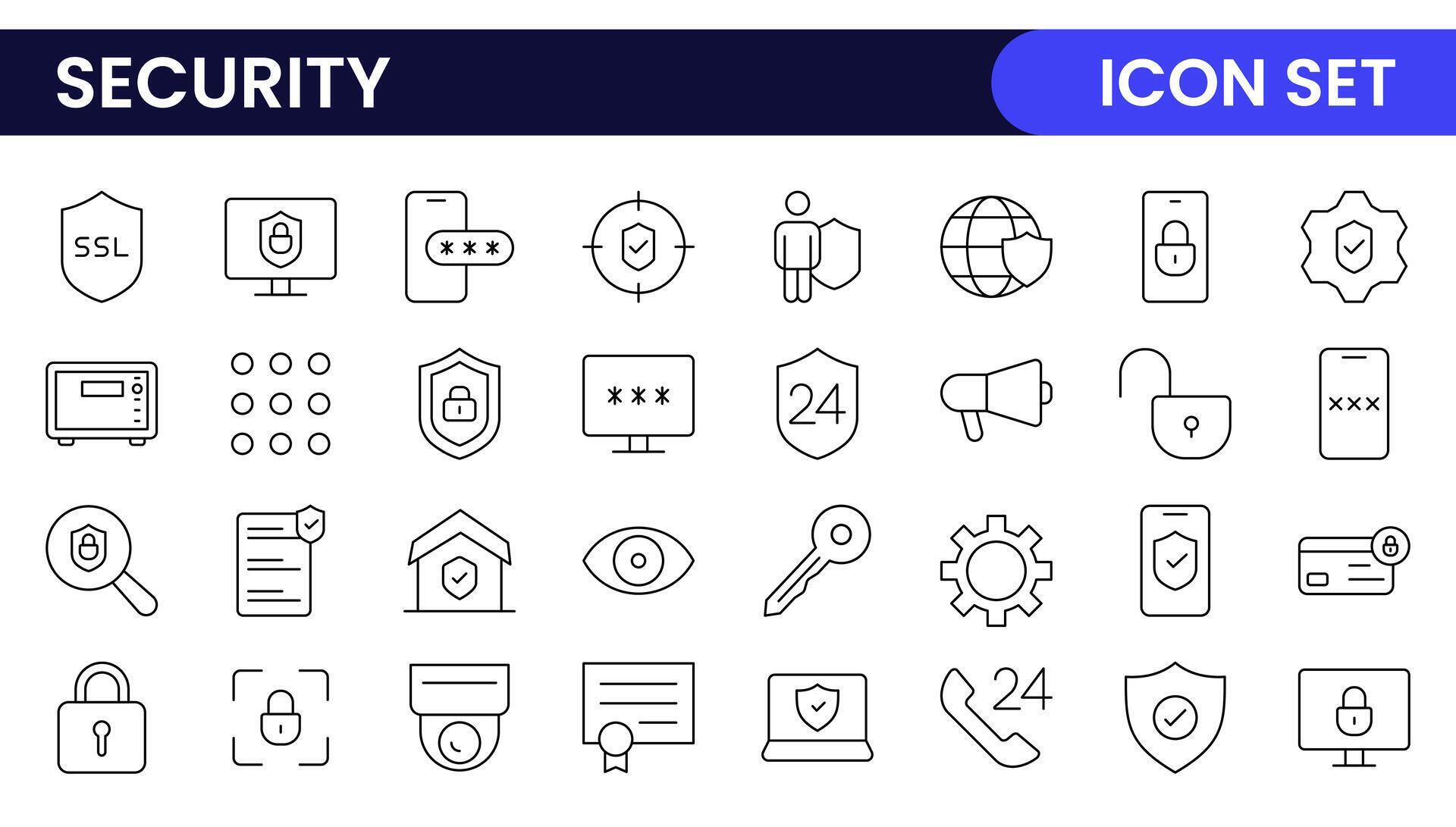 Set Of Security Web Icons In Line Style Guard Cyber Security Password Smart Home Safety