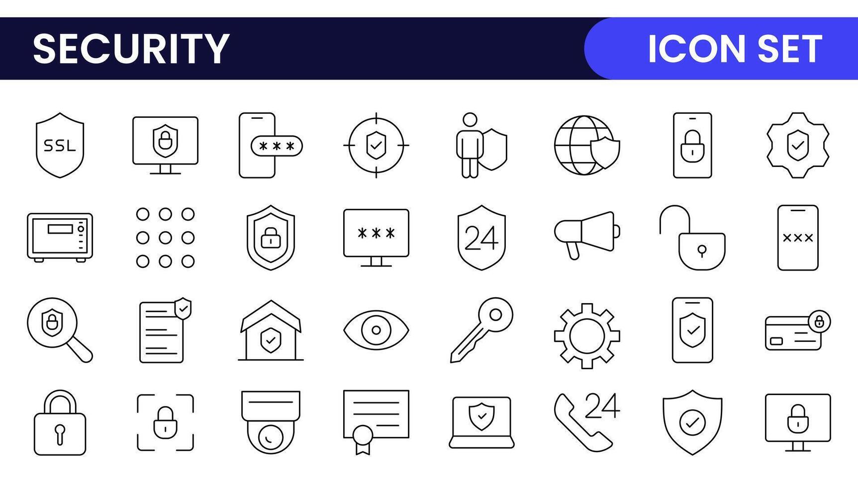 Set Of Security Web Icons In Line Style Guard Cyber Security