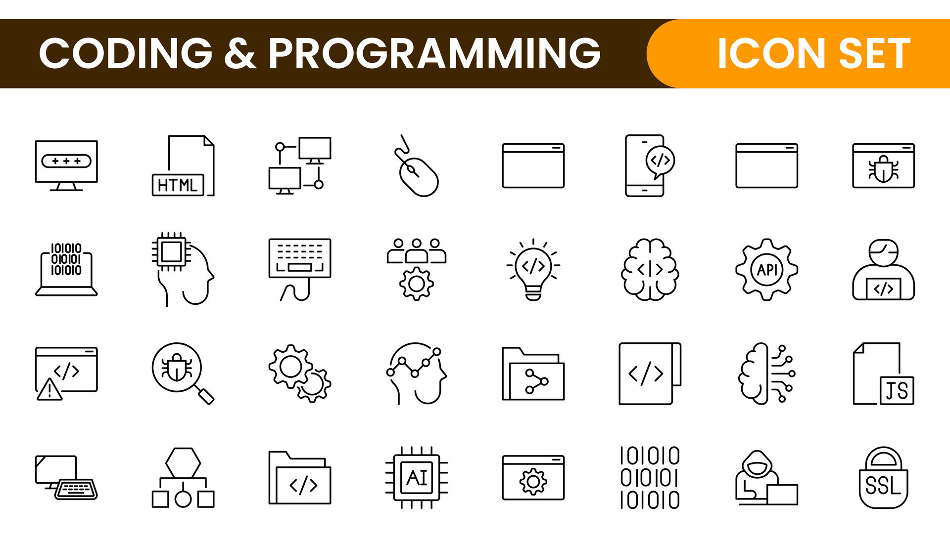Programming Coding Set Of Web Icons In Line Style Software Development Icons For Web And Mobile 0916