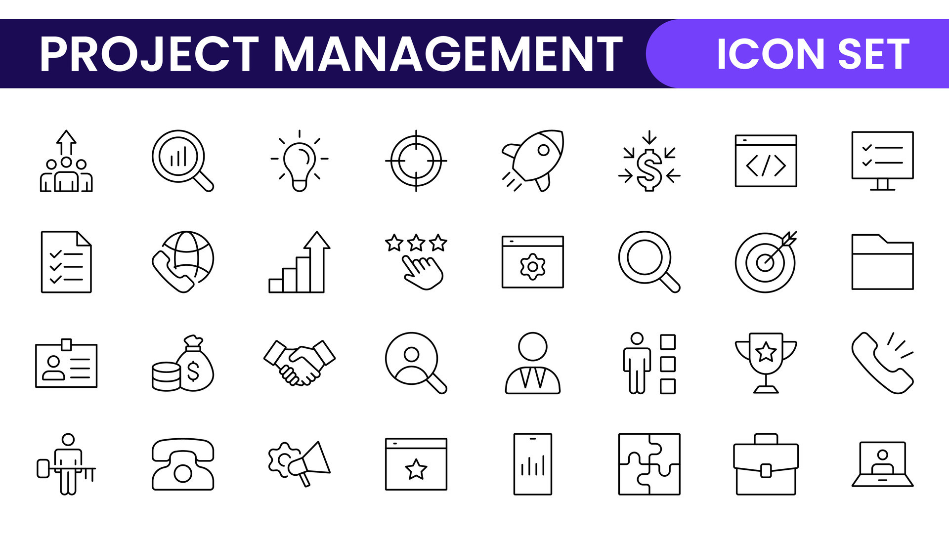 Project Management web icons in line style. Outline icon collection ...