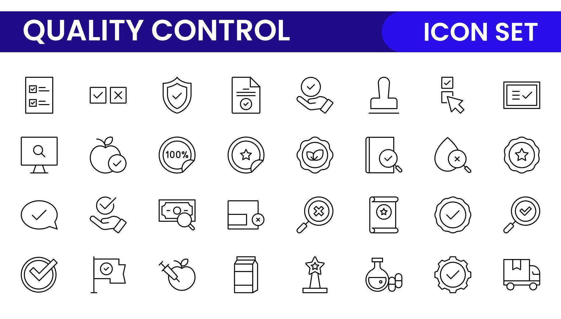 Quality Control line icon set. Included the icons as inspect, QA ...