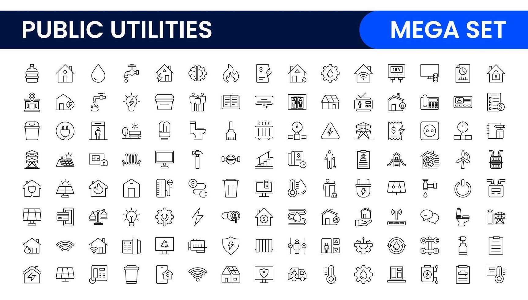 Public utilities linear signed icon collection. Signed thin line icons ...