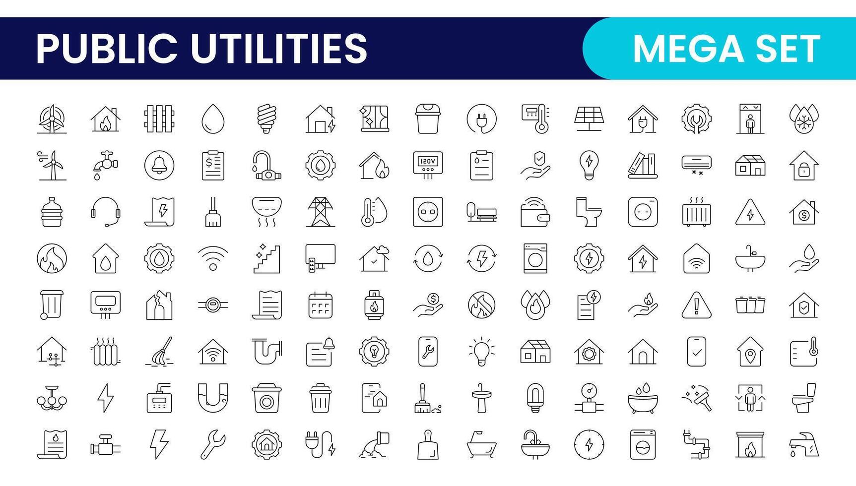 Public utilities linear signed icon collection. Signed thin line icons ...