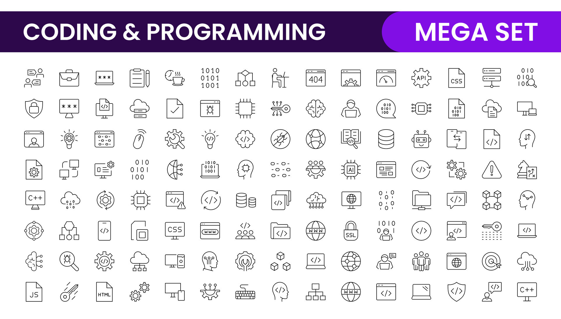 Programming coding set of web icons in line style. Software development icons for web and mobile ...