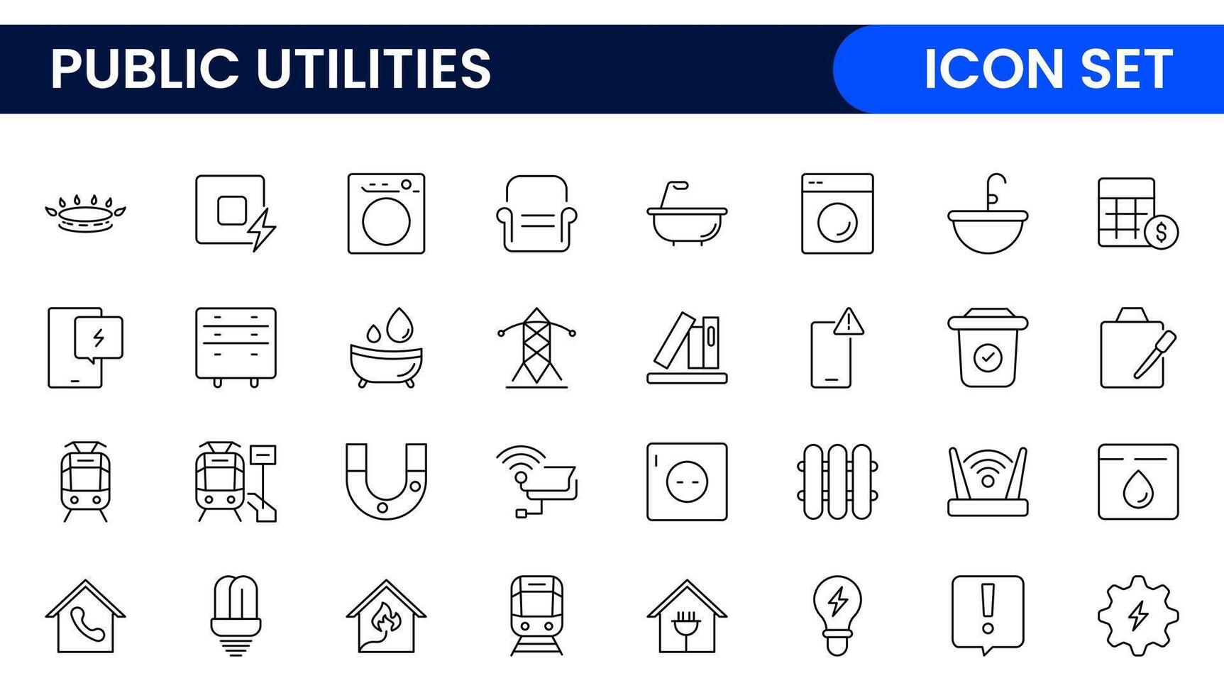 Public utilities linear signed icon collection. Signed thin line icons ...