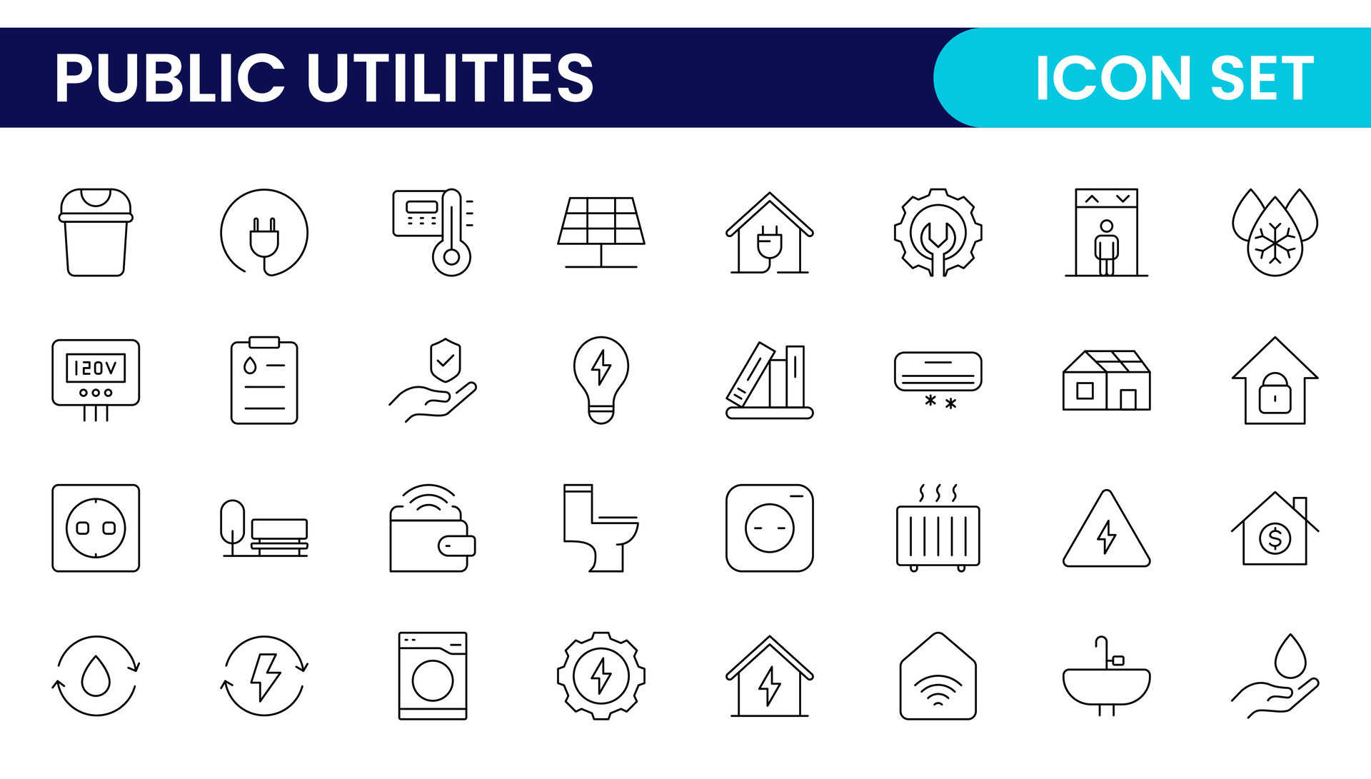 Public Utilities Linear Signed Icon Collection Signed Thin Line Icons Collection Set Of Public