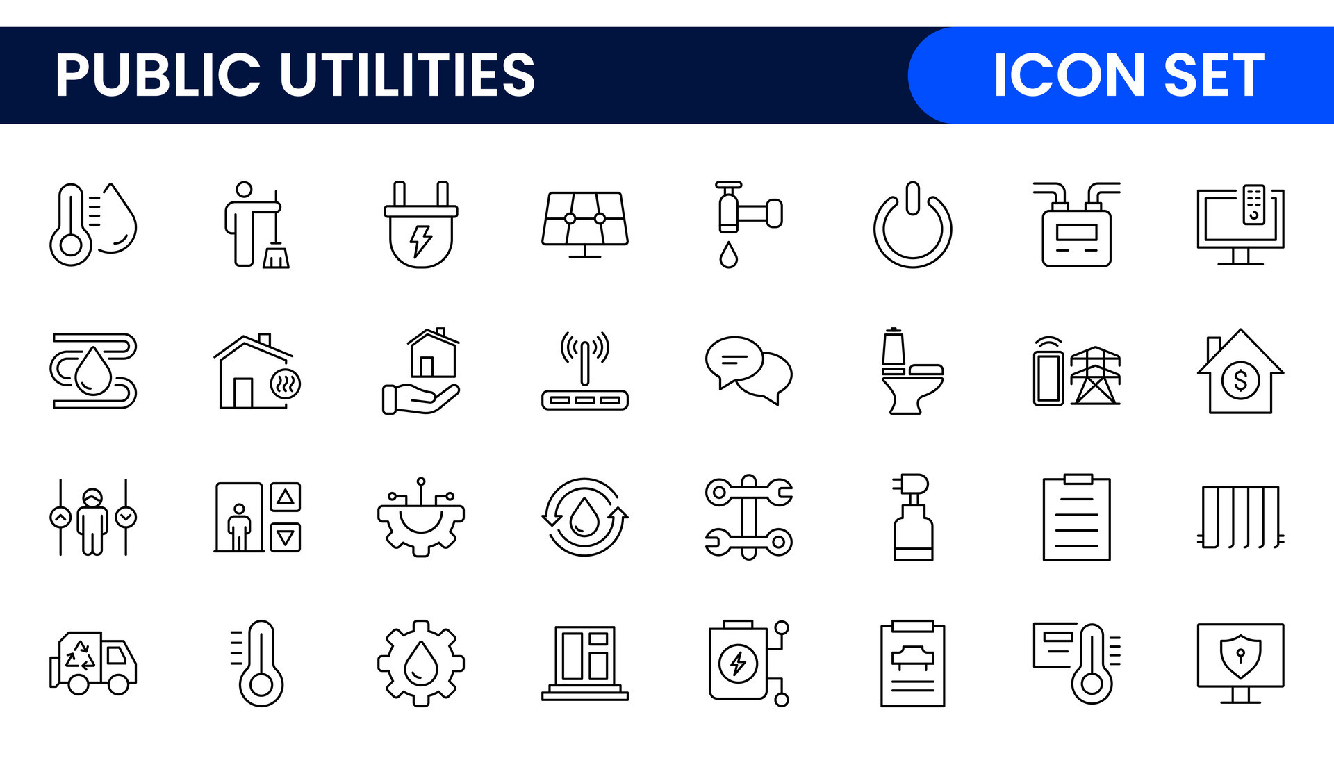 Public utilities linear signed icon collection. Signed thin line icons ...