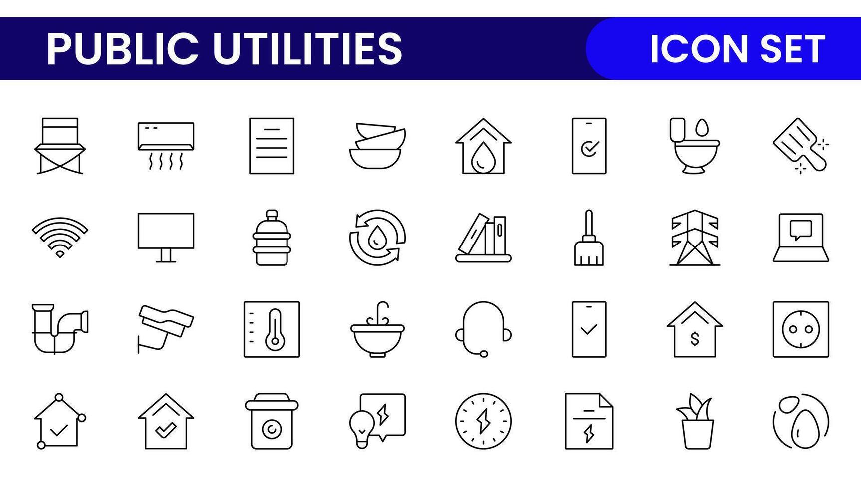 Public utilities linear signed icon collection. Signed thin line icons ...