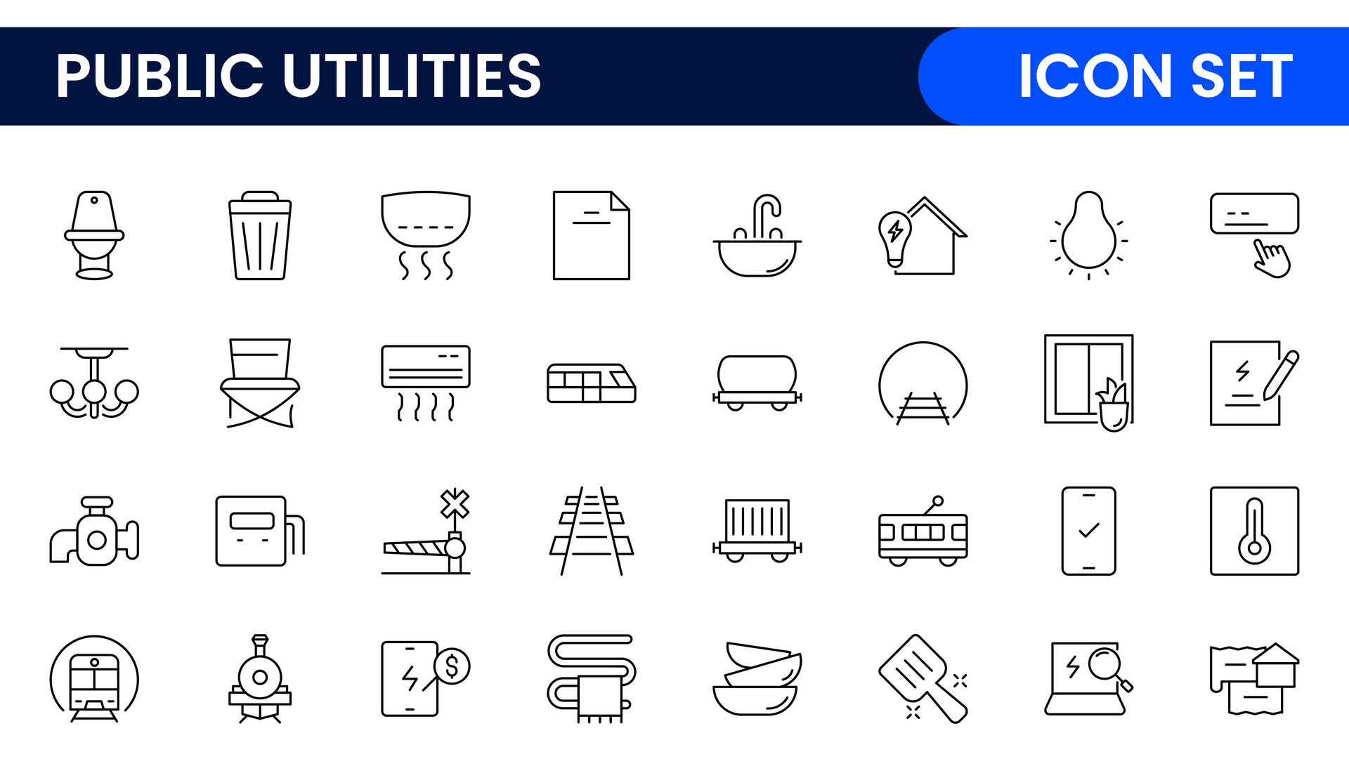 Public utilities linear signed icon collection. Signed thin line icons ...