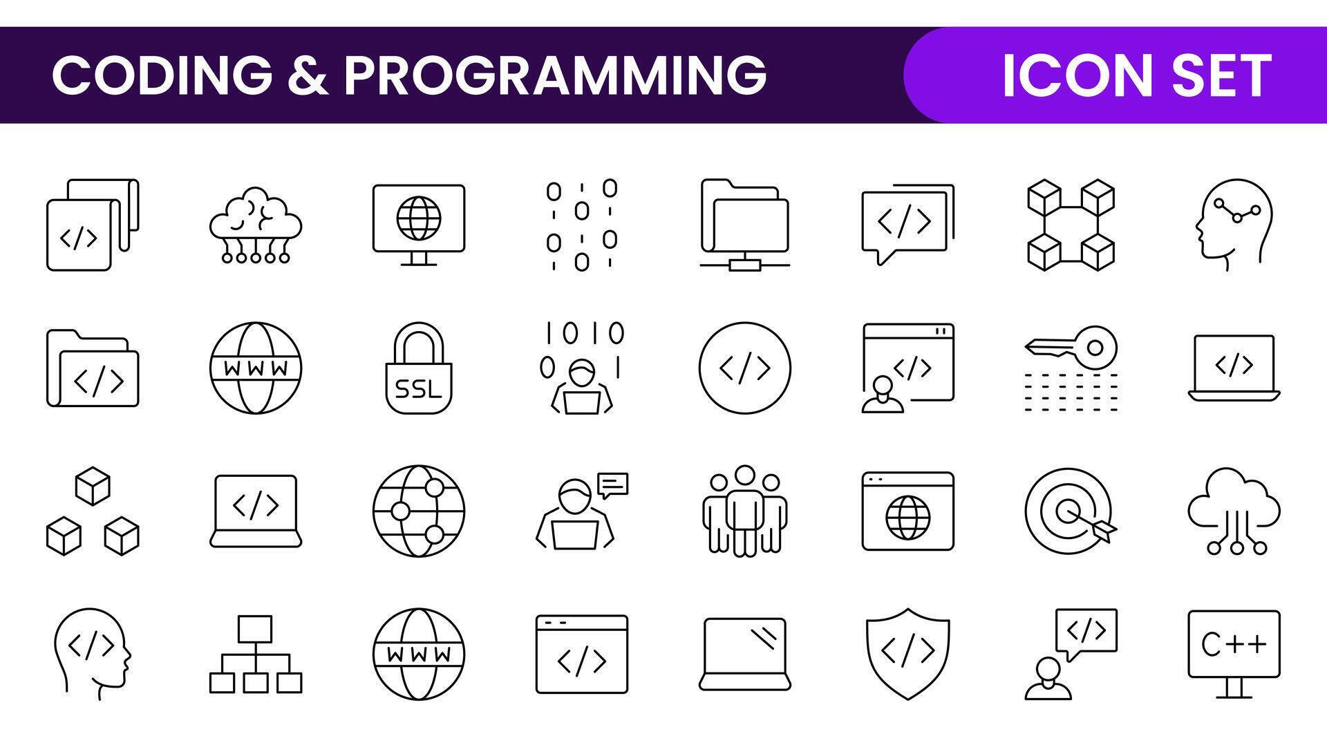 0709 Programming Coding Set Of Web Icons In Line Style Software Development Icons For Web And