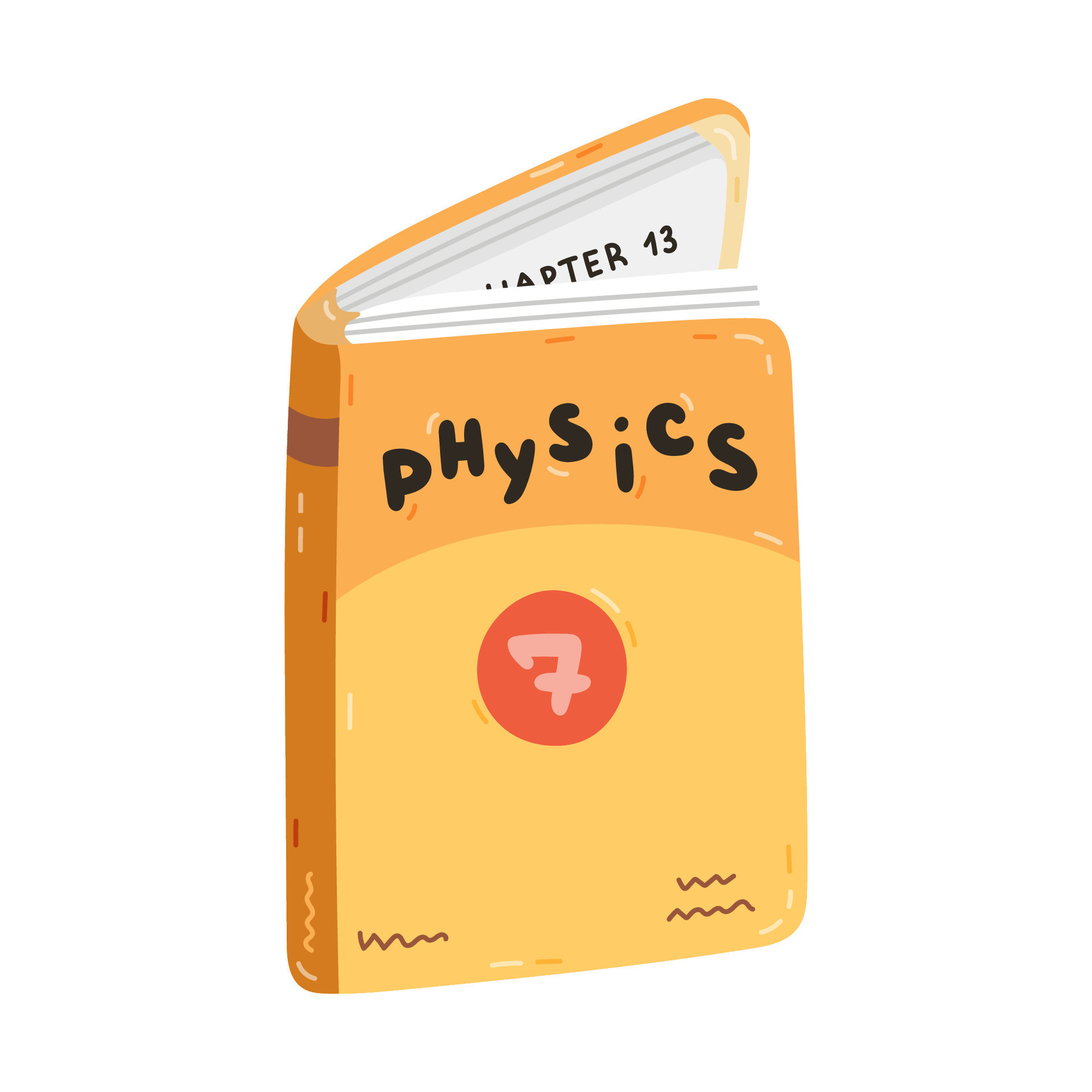 Cute open school textbook on physics for seven grade. Cartoon kids ...