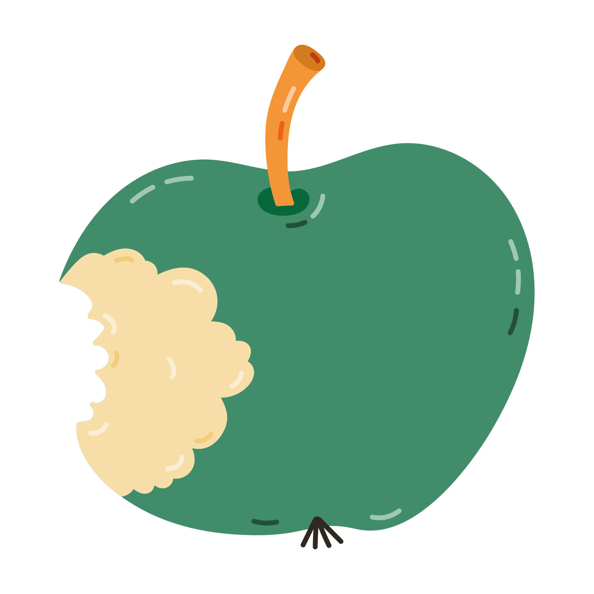 Linda Dibujos Animados Mordido Manzana Con Talón Sencillo Verde