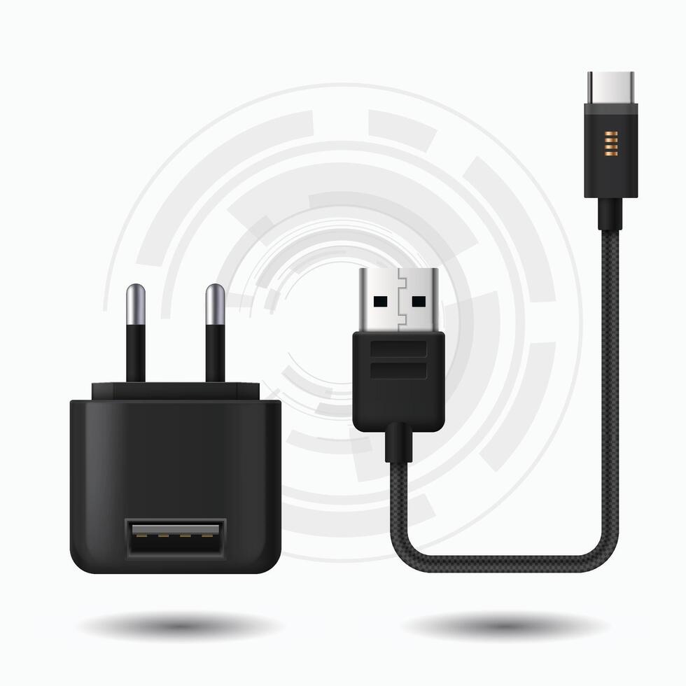 Mobile phone charger set. Realistic smartphone power supply. 3D USB ... Mobile phone charger set. Realistic smartphone power supply. 3D USB ...