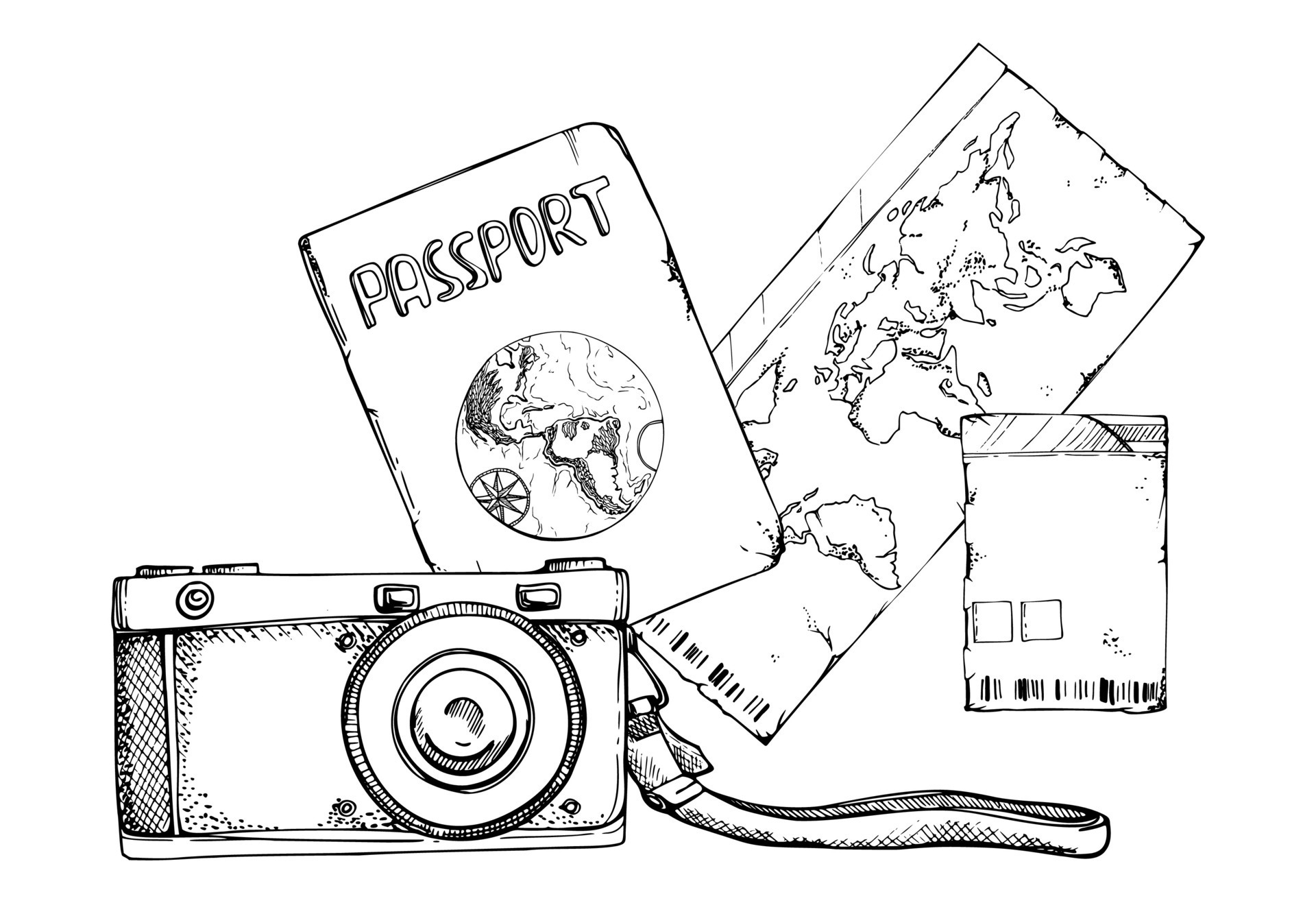 Old vintage photo camera, multinational world passport id document ... Old vintage photo camera, multinational world passport id document ...
