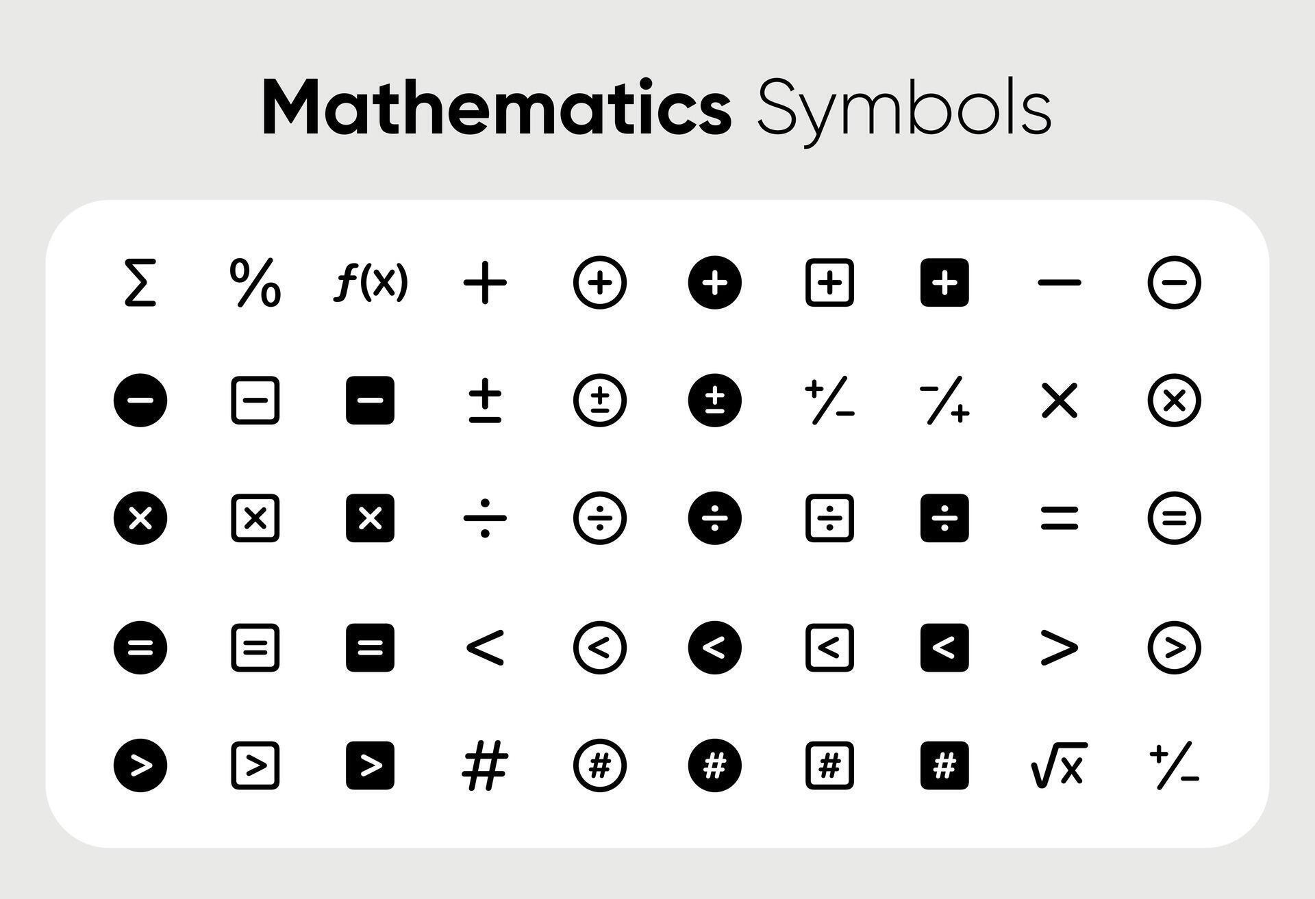 Math symbols, icon set. mathematical calculations. Collection of icons ...
