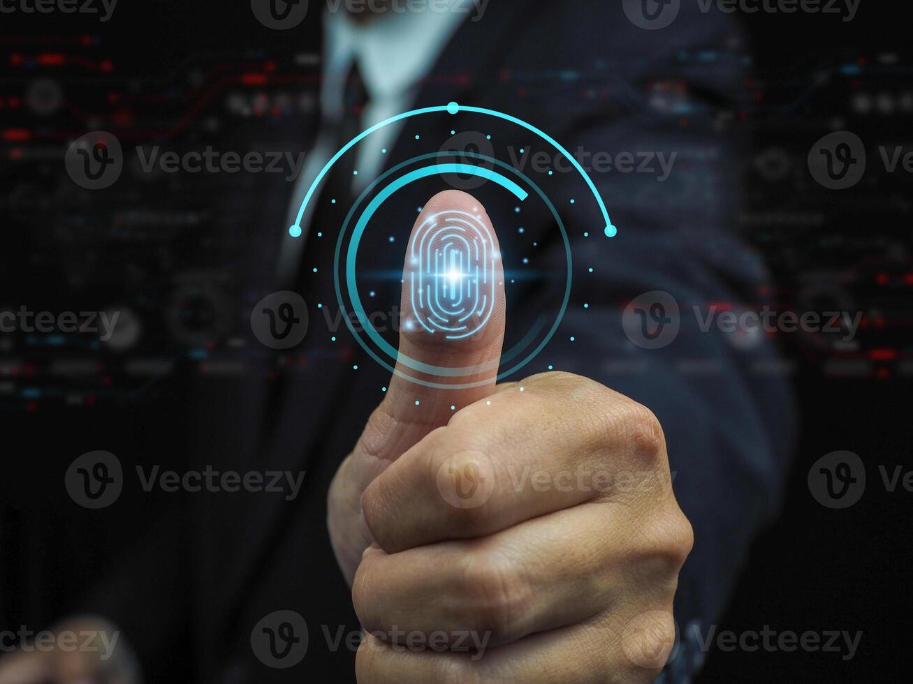 Businessman Scanning Biometric Identity Fingerprint Security