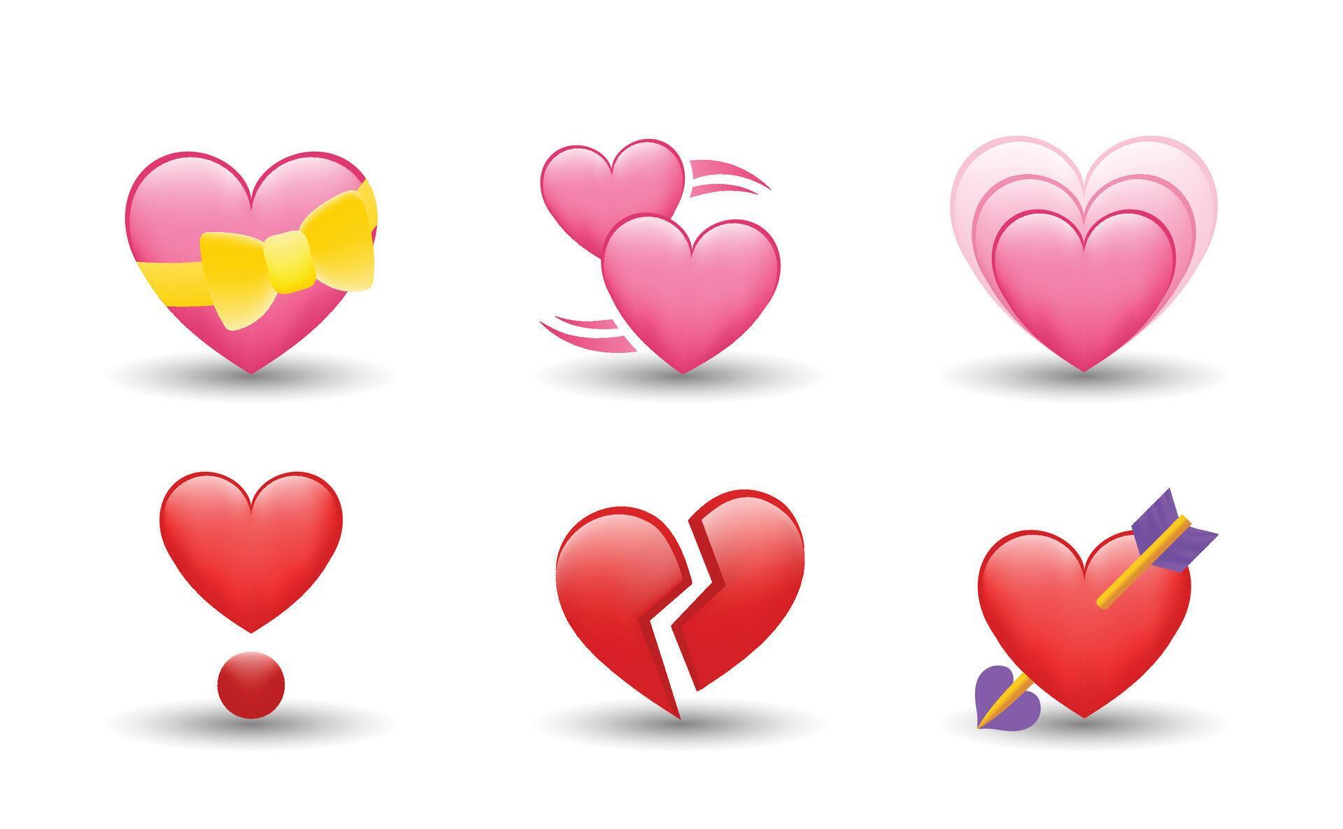 6 Emoticon Isolated On White Background Heart Color Set Icons