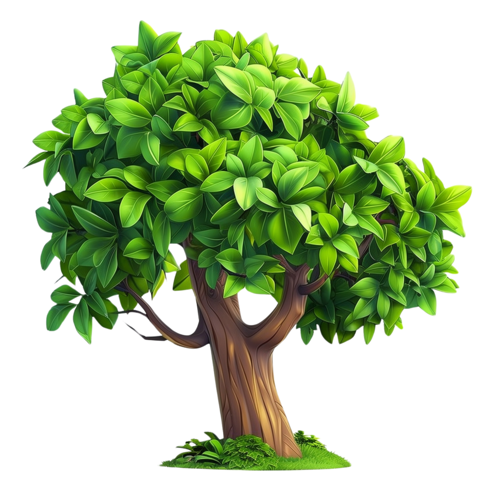 A vibrant 3D cartoon-style tree with lush green leaves, isolated on a ...