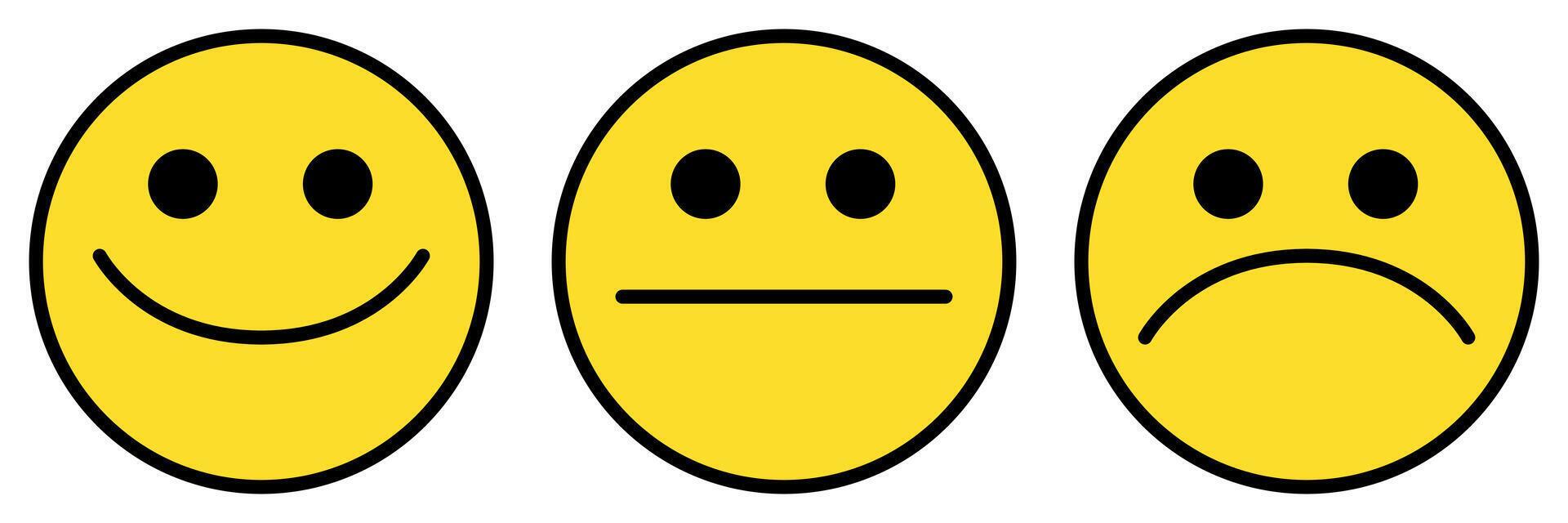 emoticon icon set, three emoji - happy, sad and neutral, symbol of ...