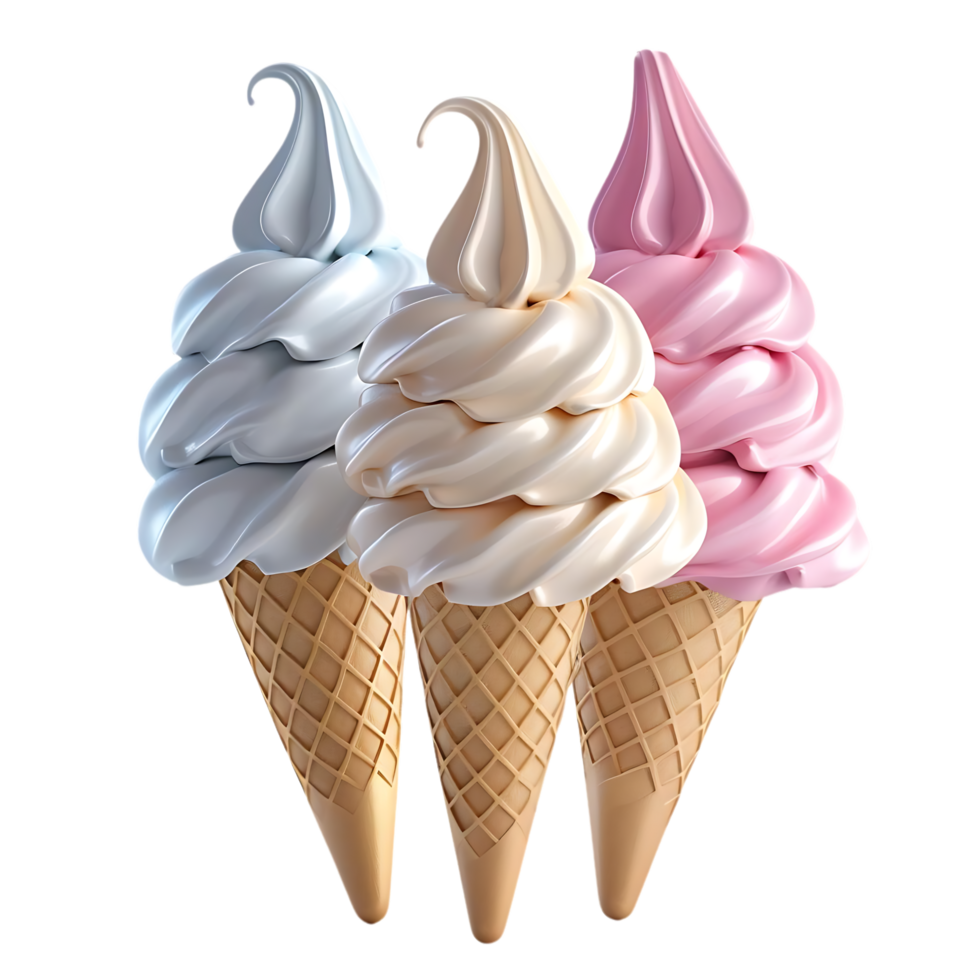 3d Illustration Of Colorful Ice Cream Cones 47763328 Png