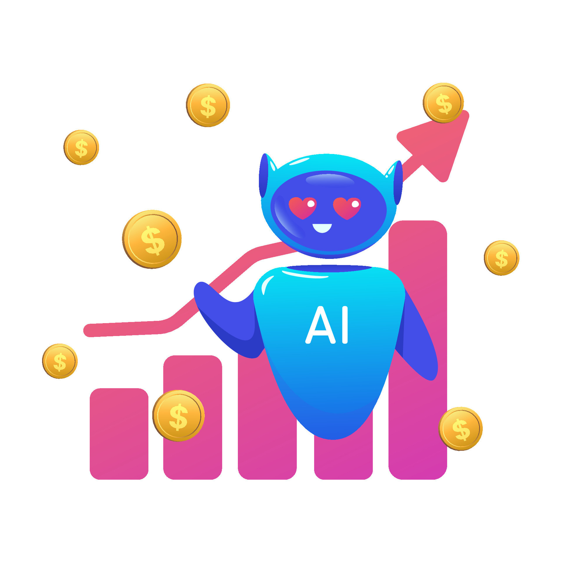 improving sales using an AI robot. Robot AI with hearts in eyes ...