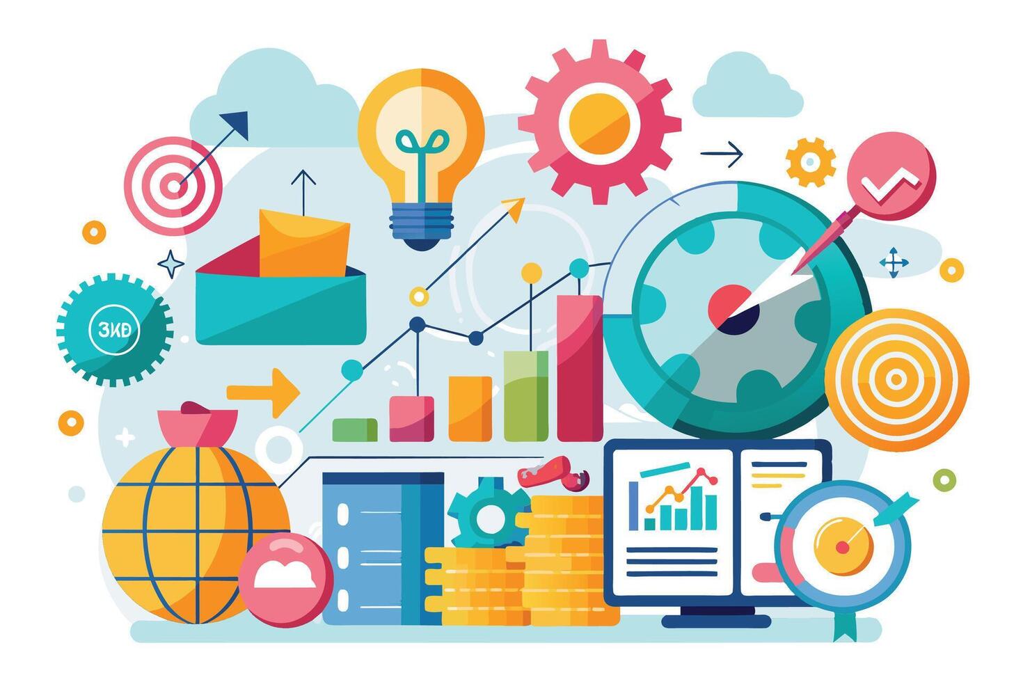 A colorful illustration depicting various aspects of a digital ... A colorful illustration depicting various aspects of a digital ...