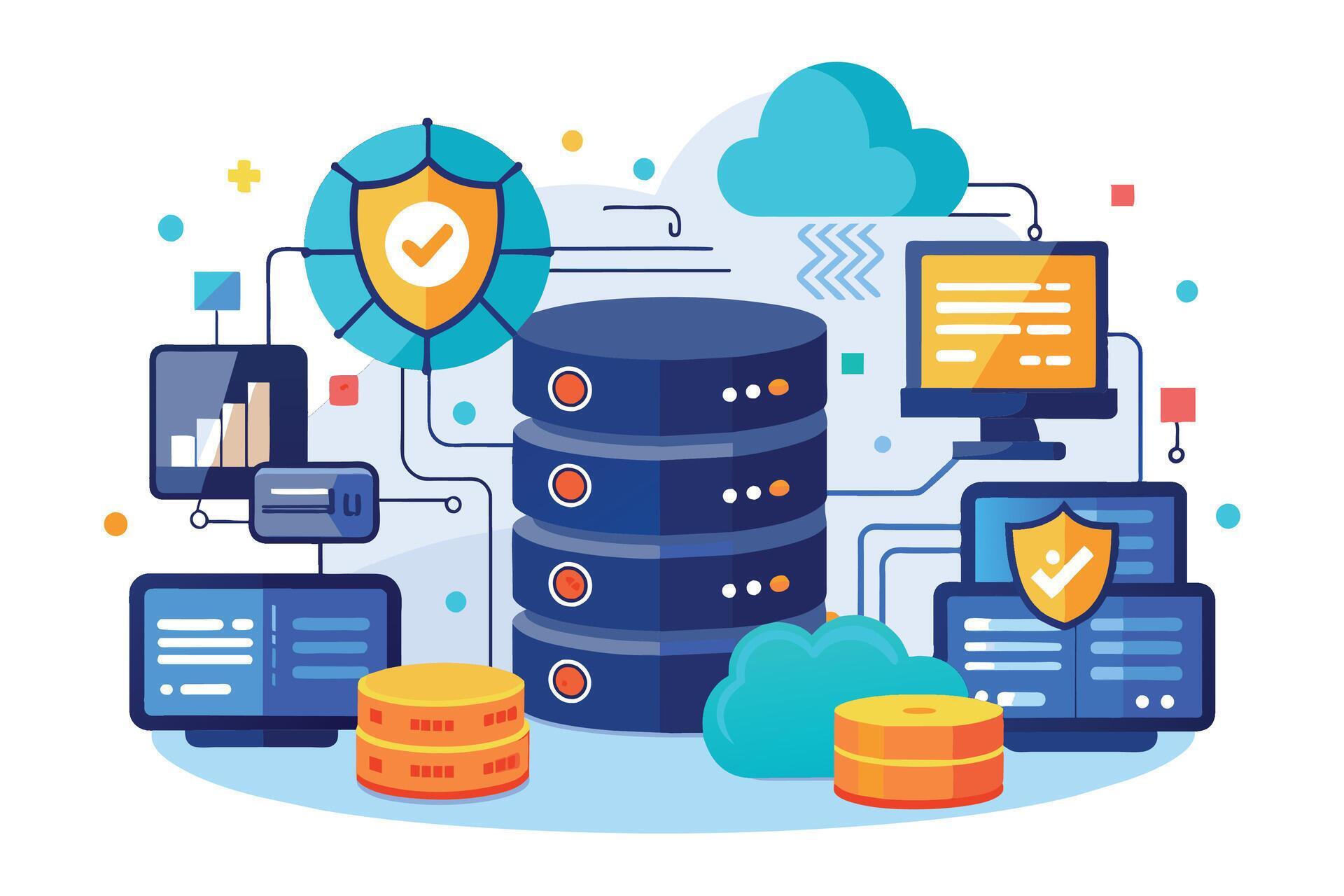 Illustration of a secure data storage server network with multiple ...