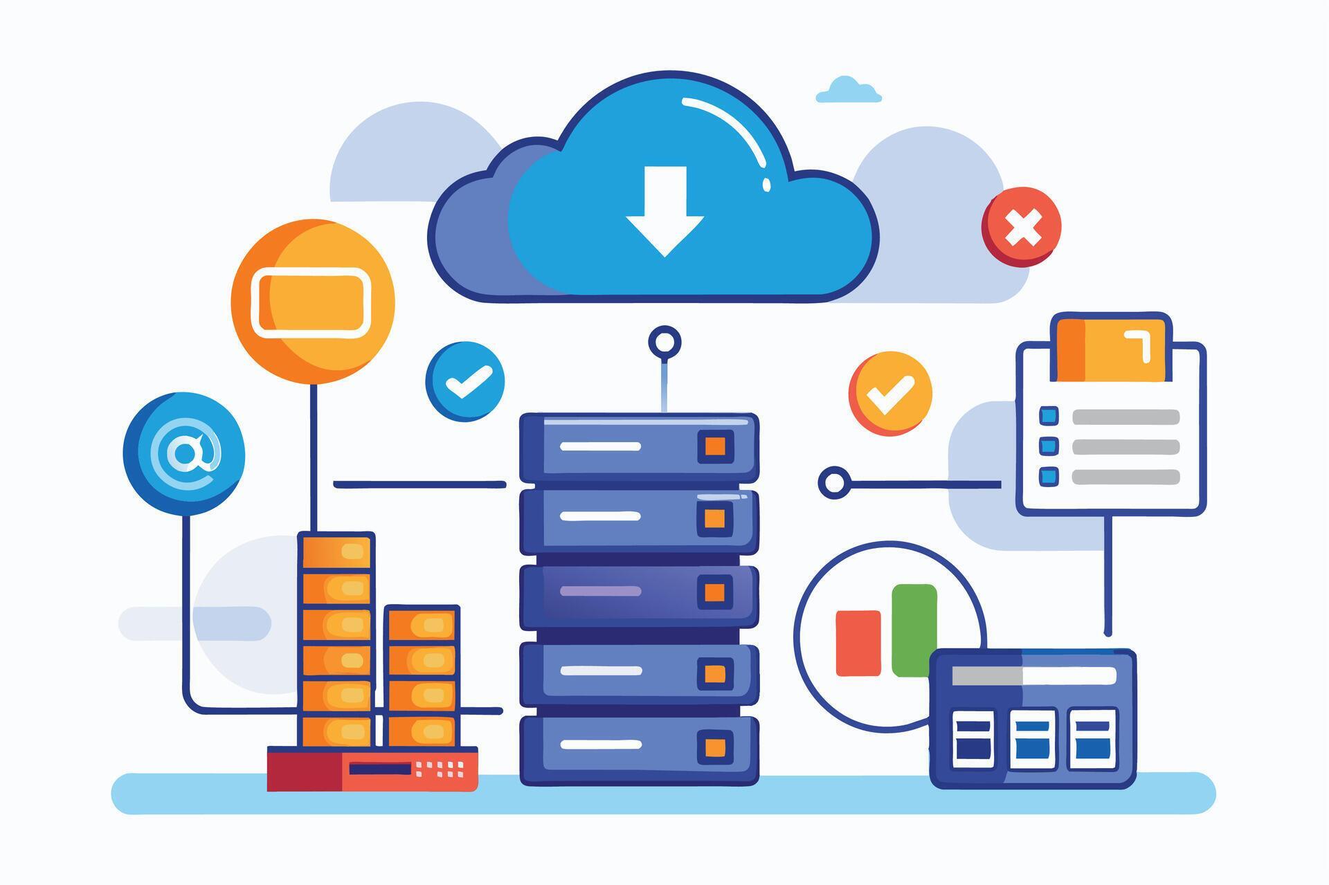 Illustration depicting a cloud-based server management system with ...