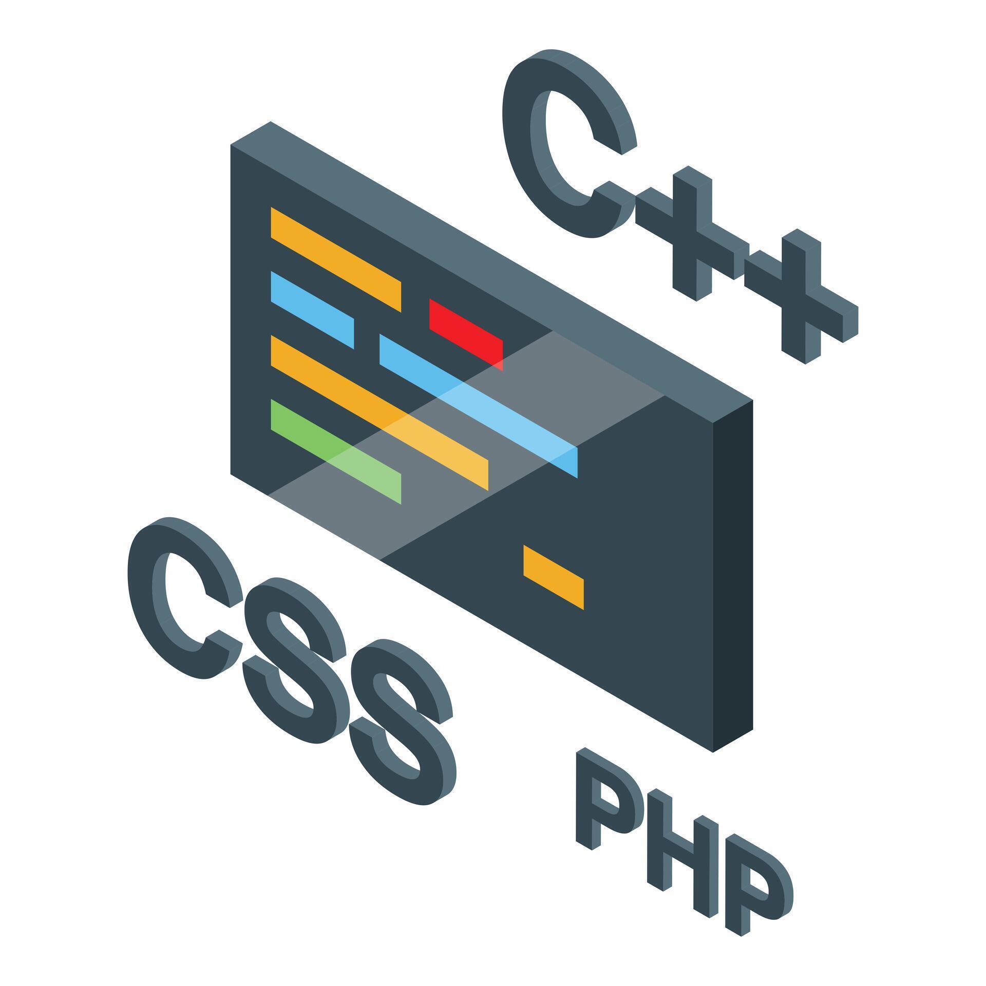 Programming code developing with css, php, c plus plus languages 47786047 Vector Art at Vecteezy