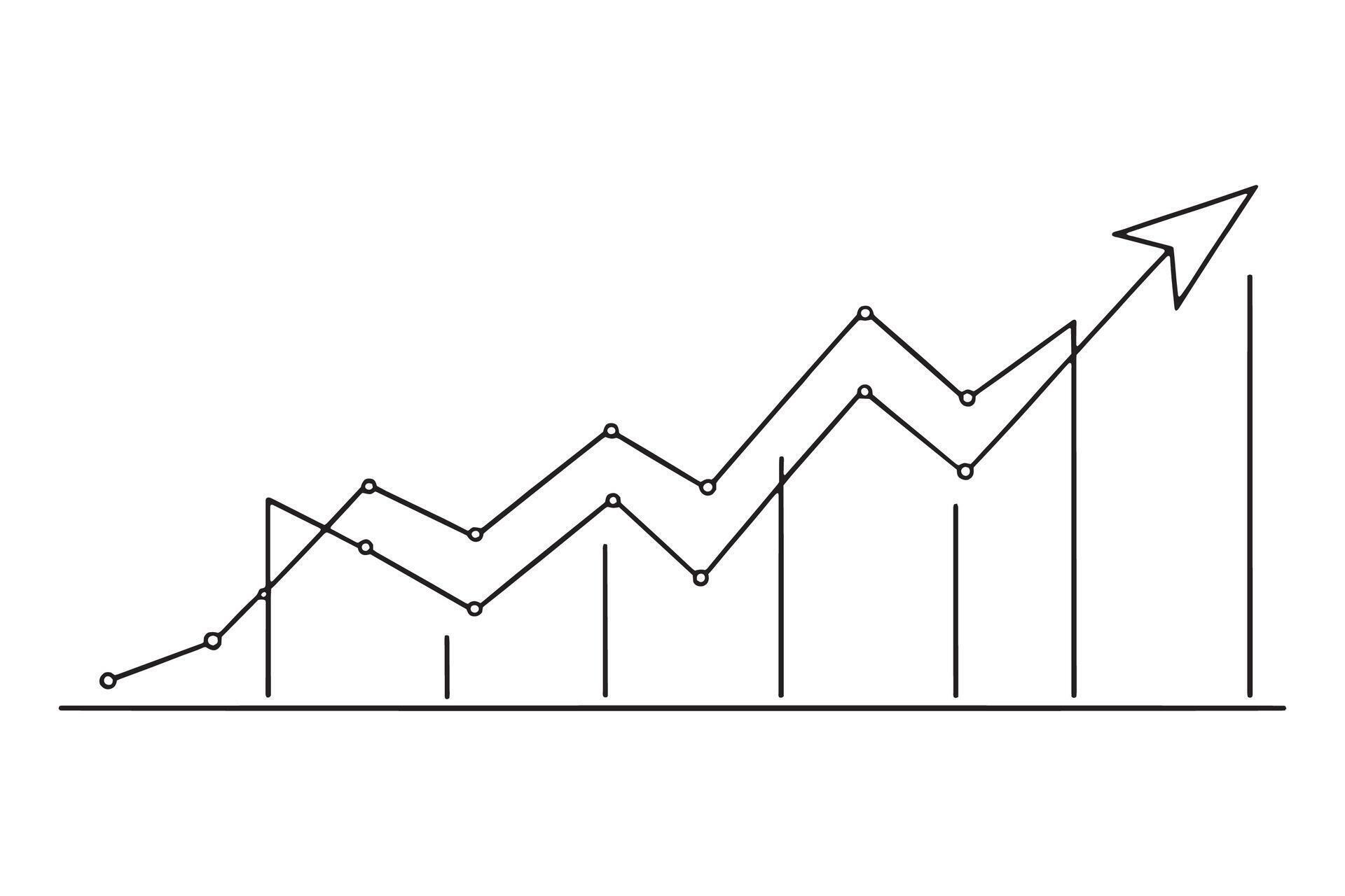 Graph chart showing upward trend with arrow pointing upwards line with ...