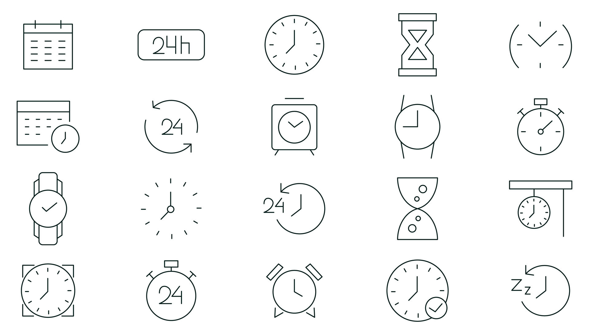 Time And Clock Line Icon Set Clock Smart Watch Fast Shipping Wall Clock Alarm Bell Person
