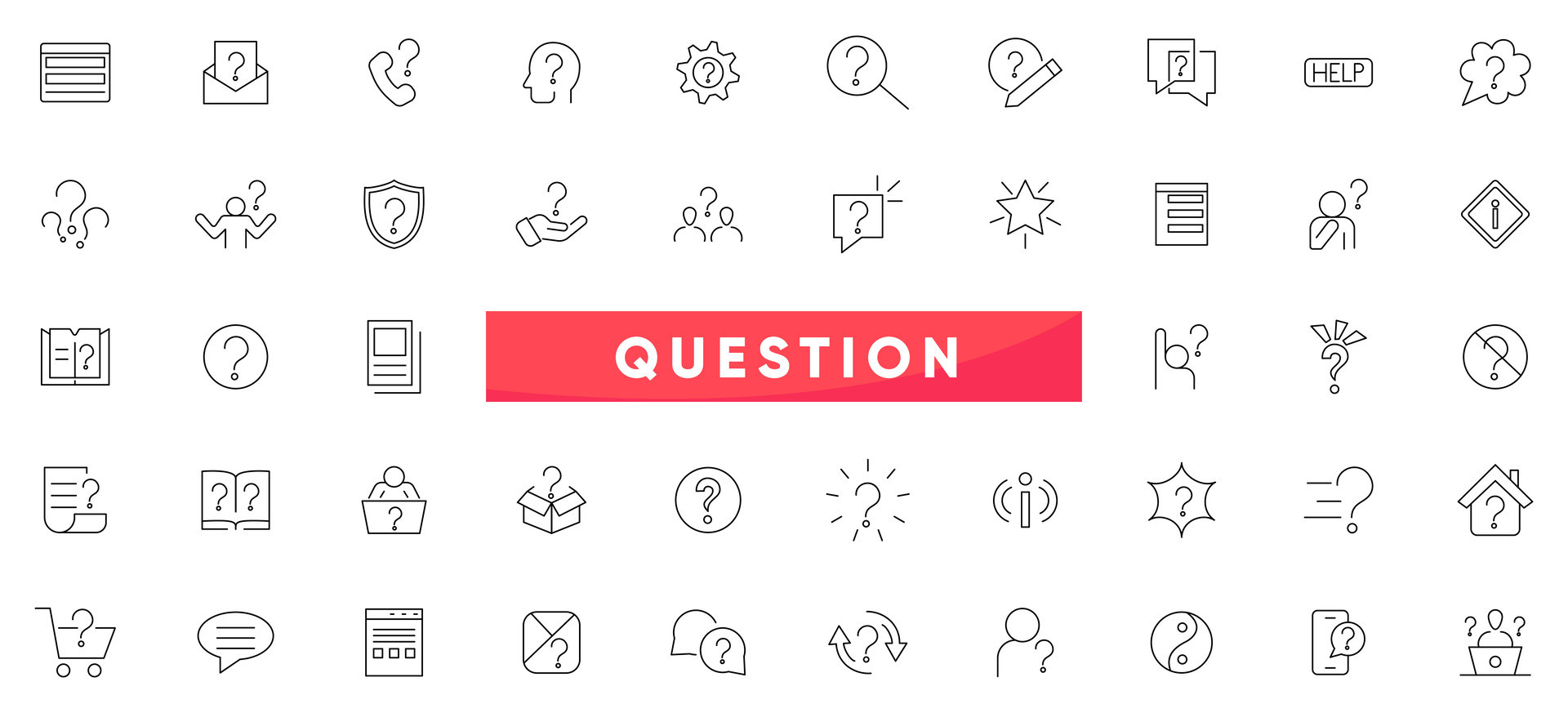 Question line Icons set. Problem, confusion, asking, questioning, question mark and quiz ...