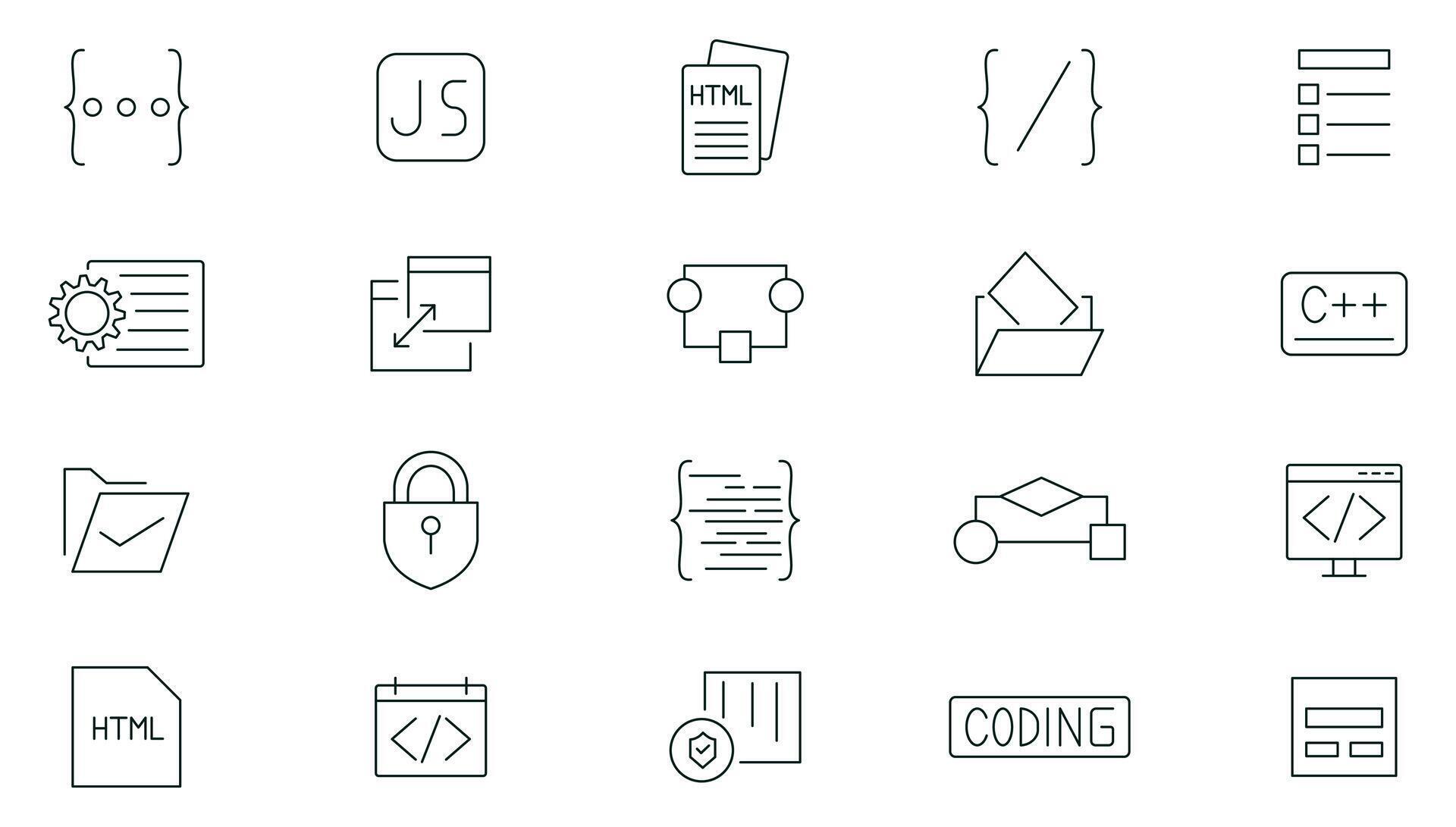 Programming and coding line icons set. Information technology, software ... Programming and coding line icons set. Information technology, software ...