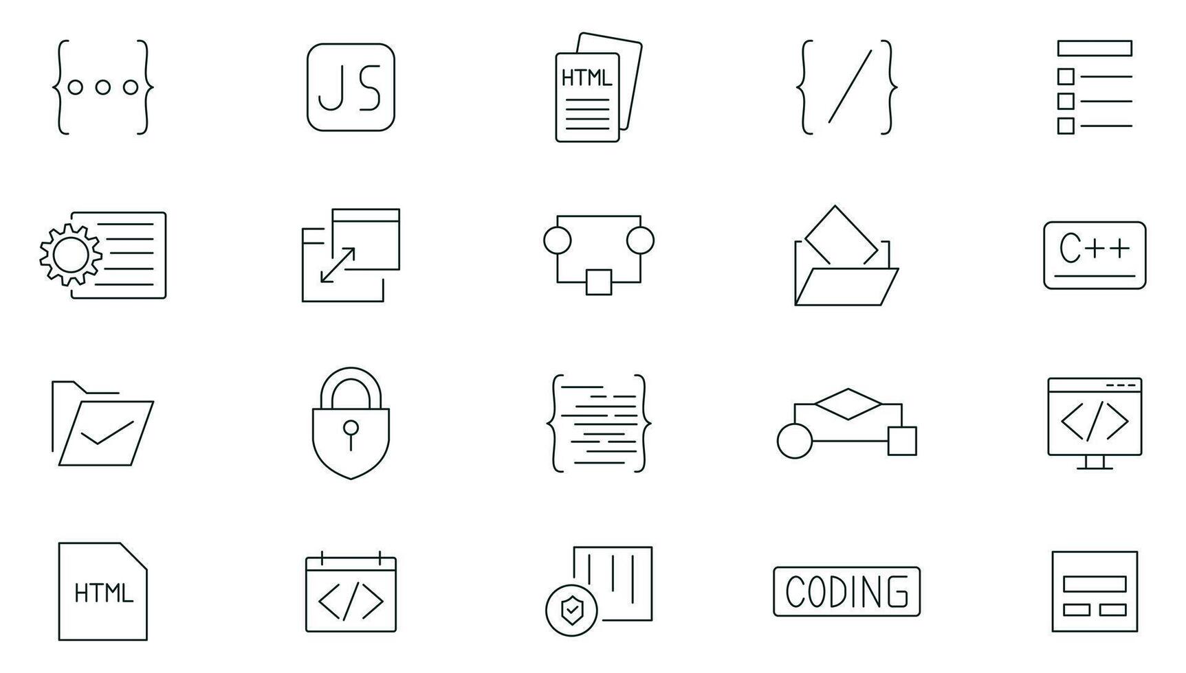 Programming and coding line icons set. Information technology, software ... Programming and coding line icons set. Information technology, software ...