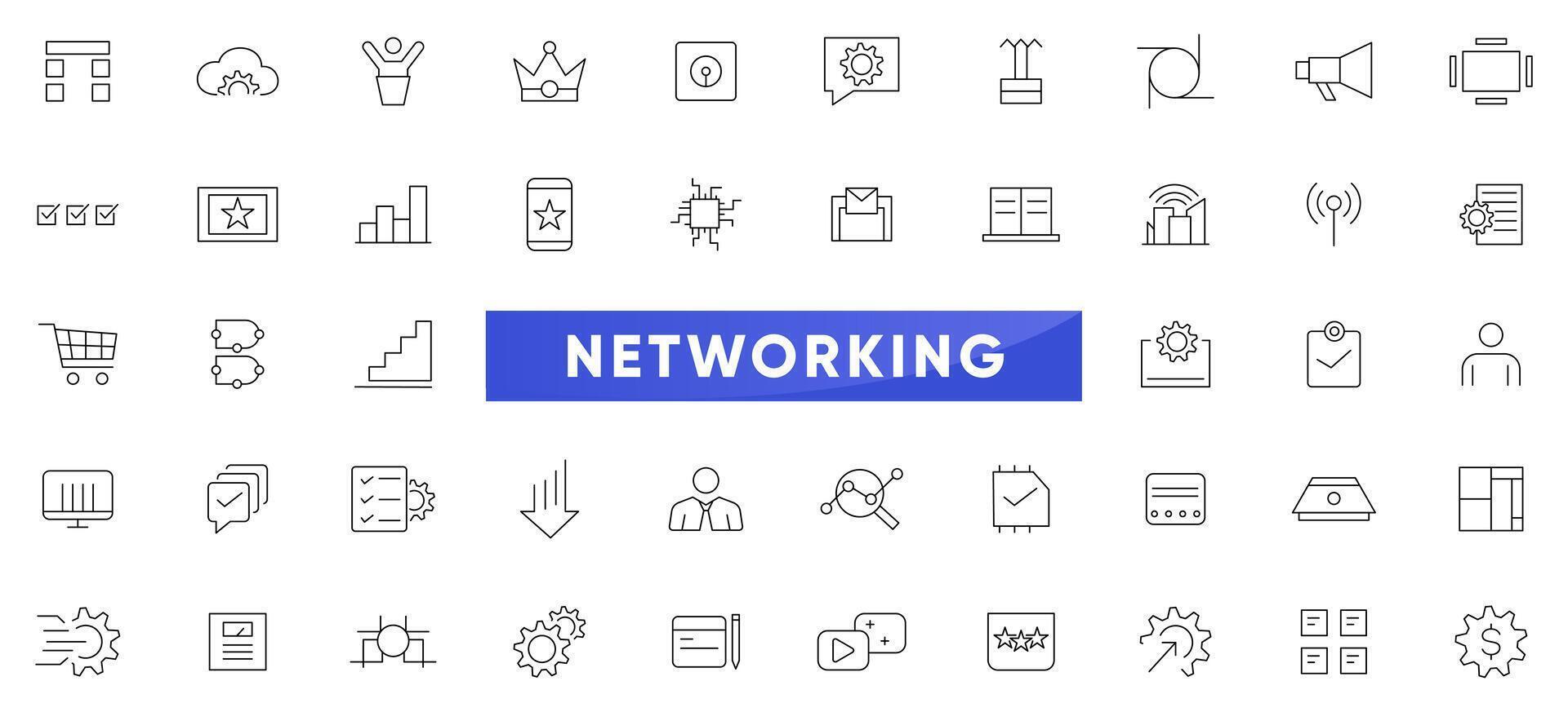 Networking digital line icon set. Business, management, configuration ...